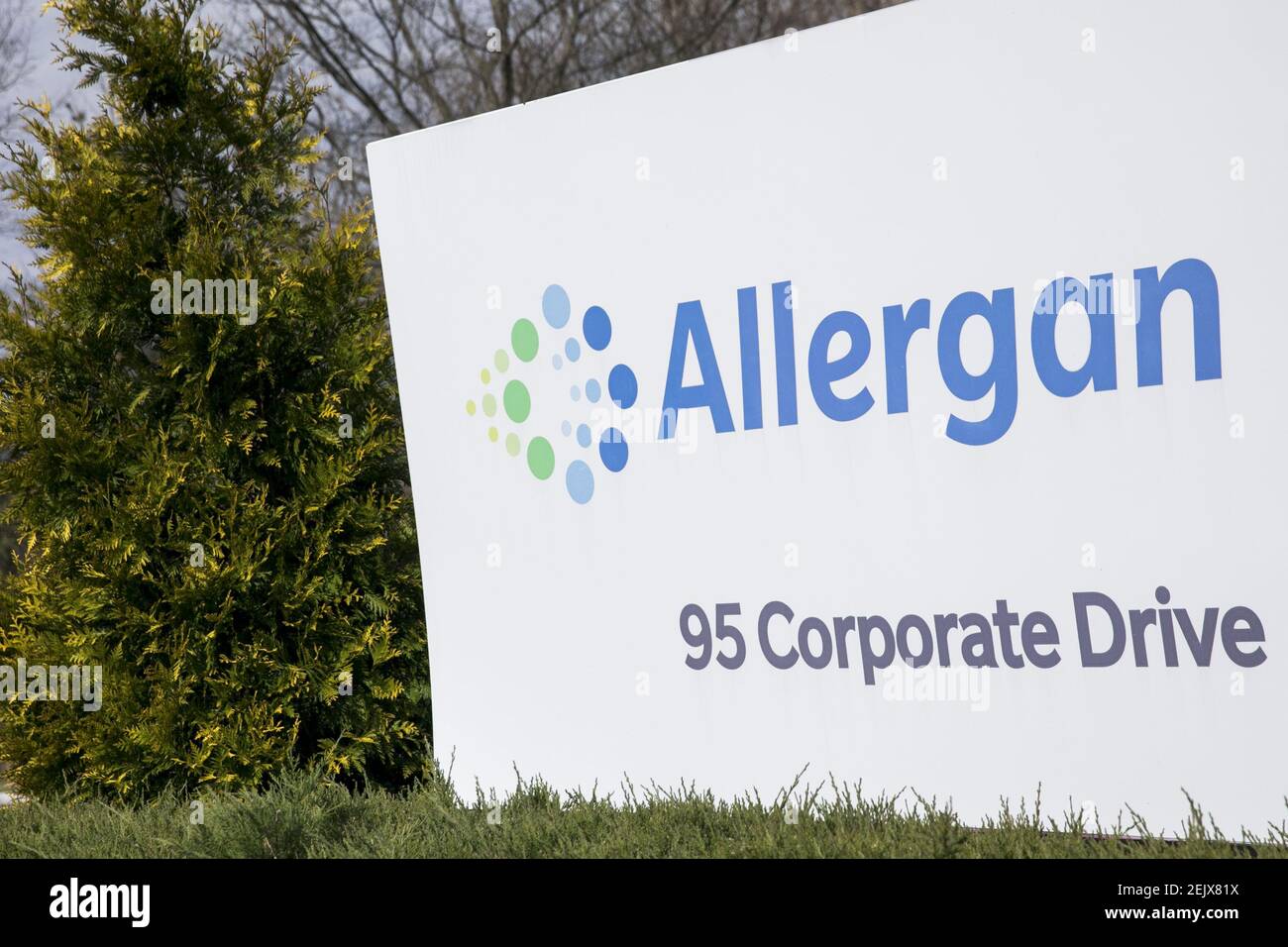 A logo sign outside of a facility occupied by Allergan in Bridgewater ...