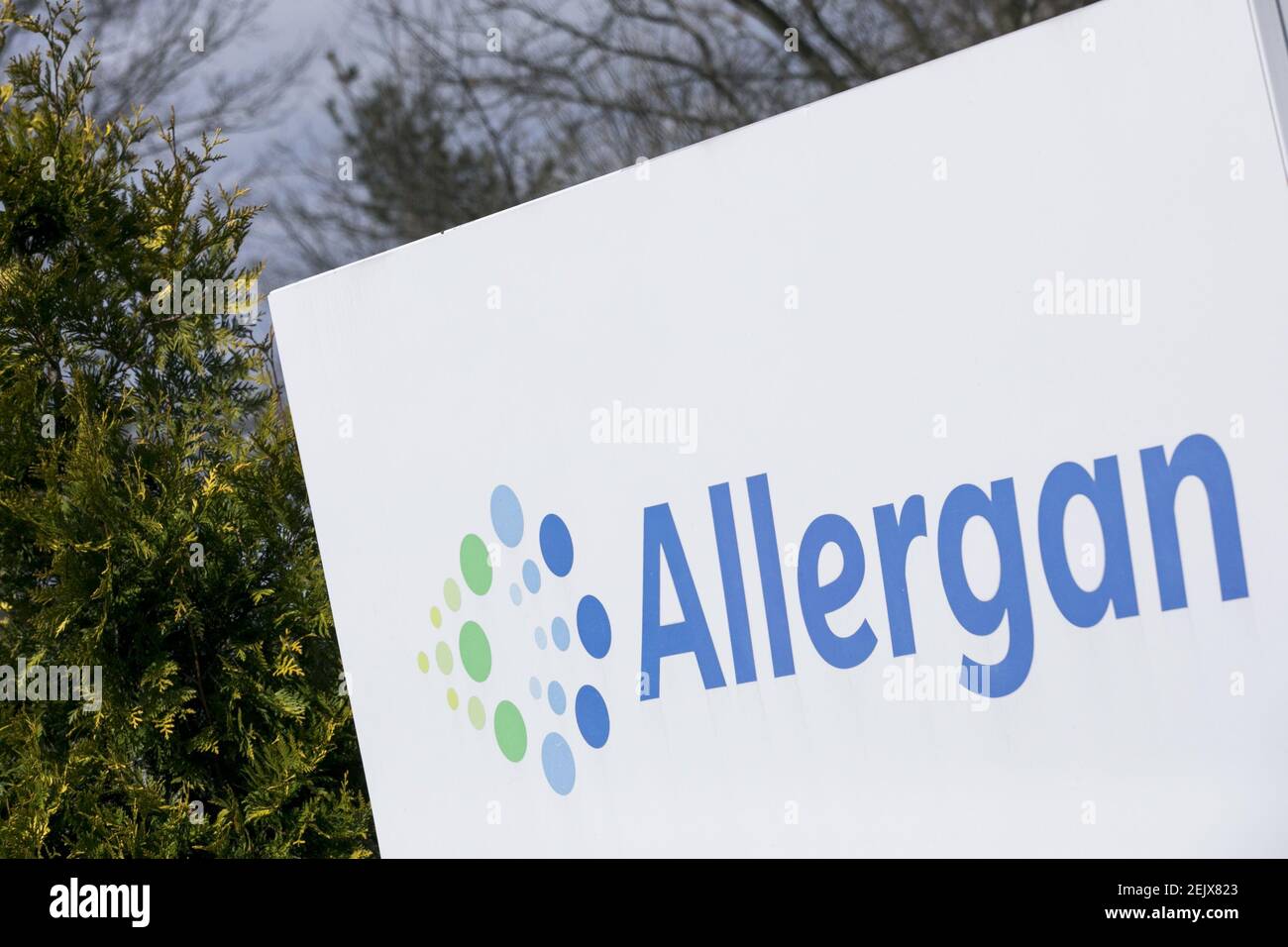 A logo sign outside of a facility occupied by Allergan in Bridgewater ...