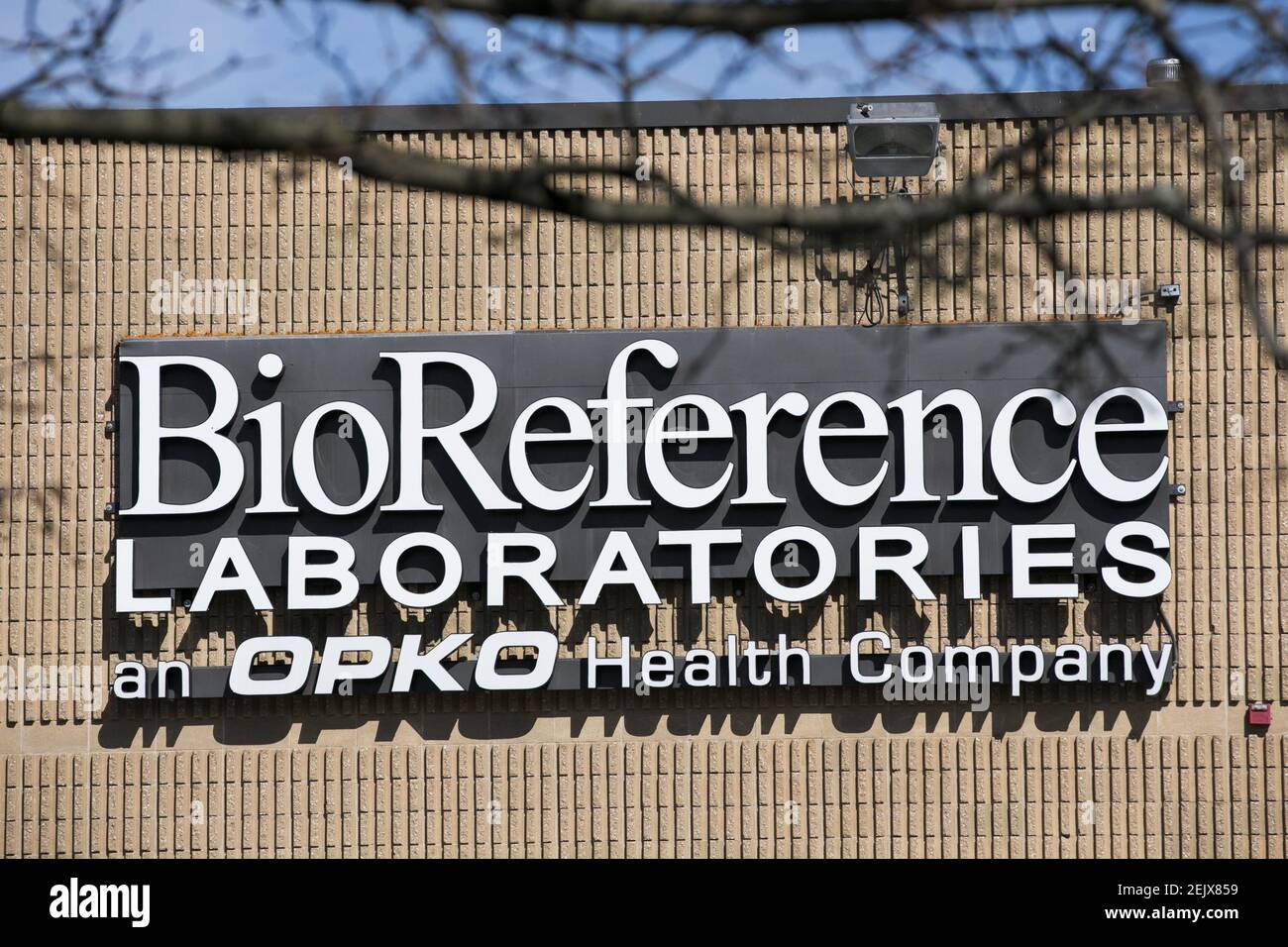 A logo sign outside of a facility occupied by BioReference Laboratories ...