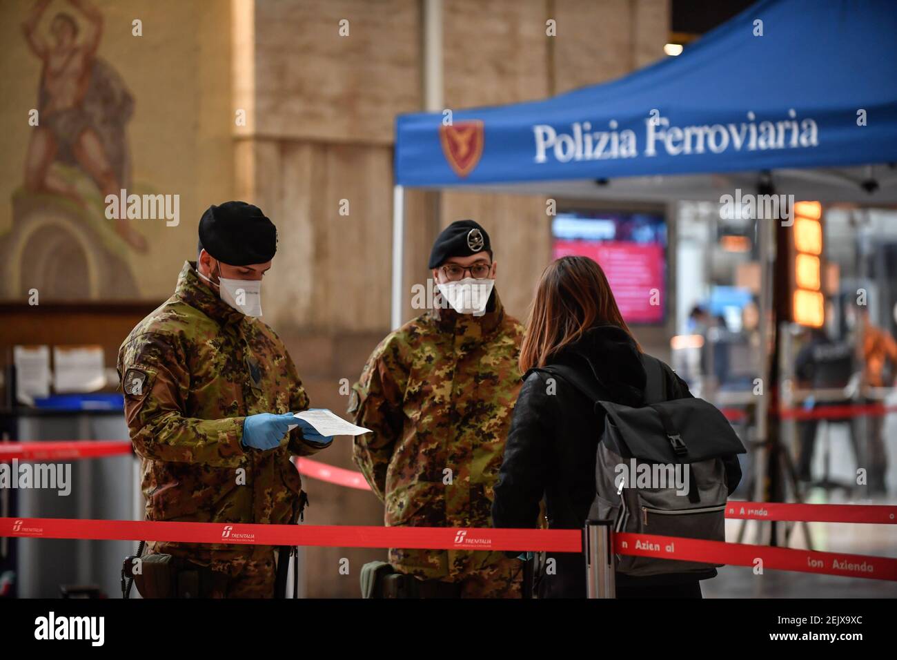 25 March 2020 Milano (Italy) Military and railway police checks at the ...