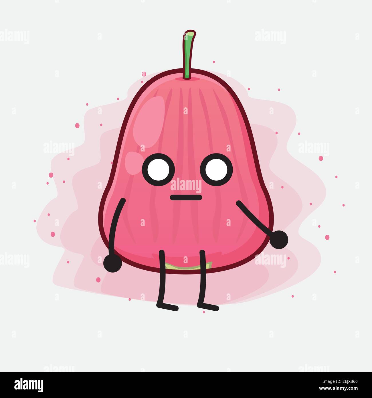 Vector Illustration Of Java Apple Fruit Character With Cute Face Simple Hands And Leg Line Art