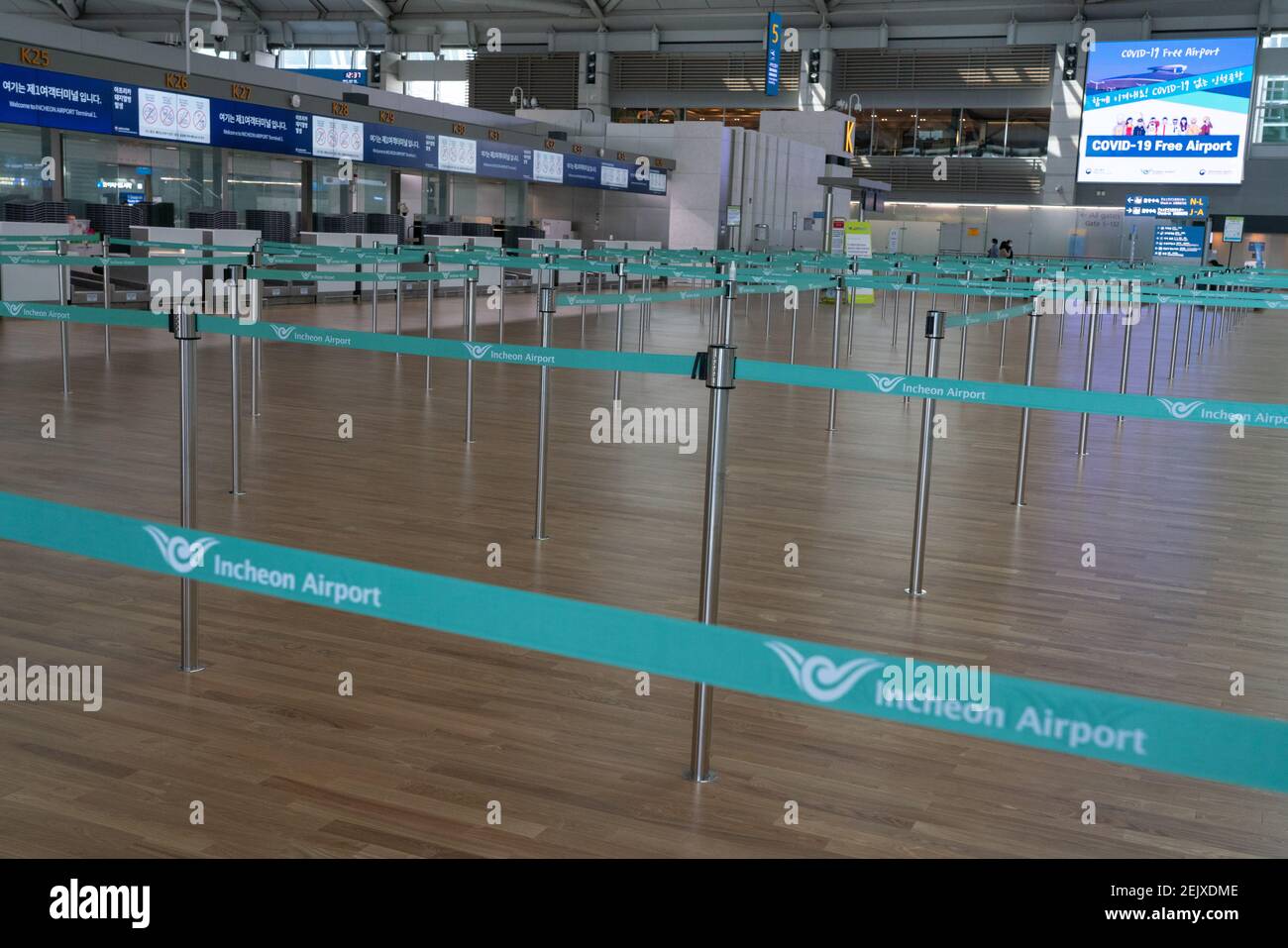 the departure counters are pictured empty. Number of Incheon Airport ...