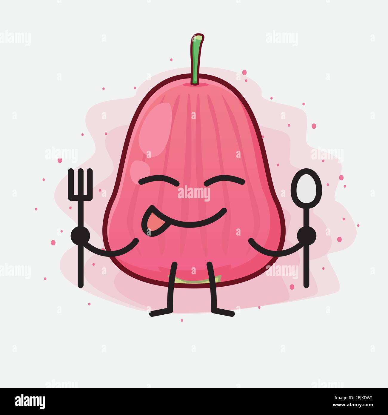 Vector Illustration Of Java Apple Fruit Character With Cute Face Simple Hands And Leg Line Art