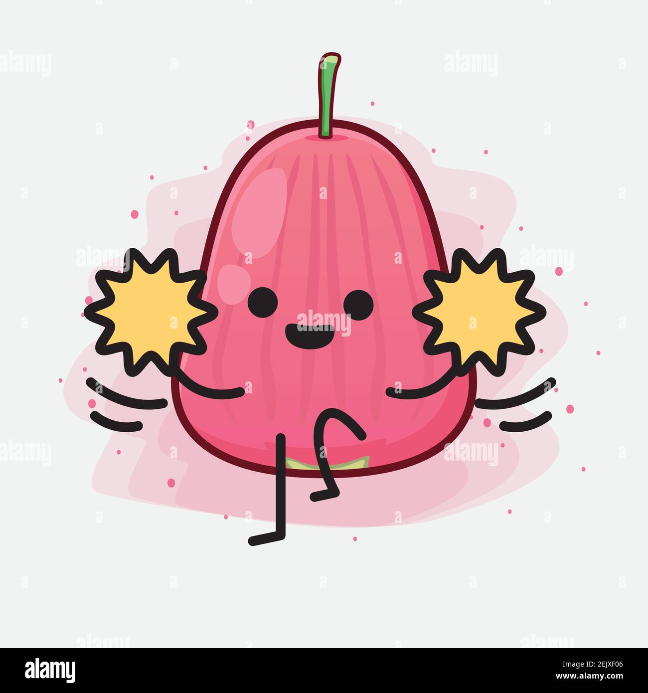 Vector Illustration Of Java Apple Fruit Character With Cute Face Simple Hands And Leg Line Art