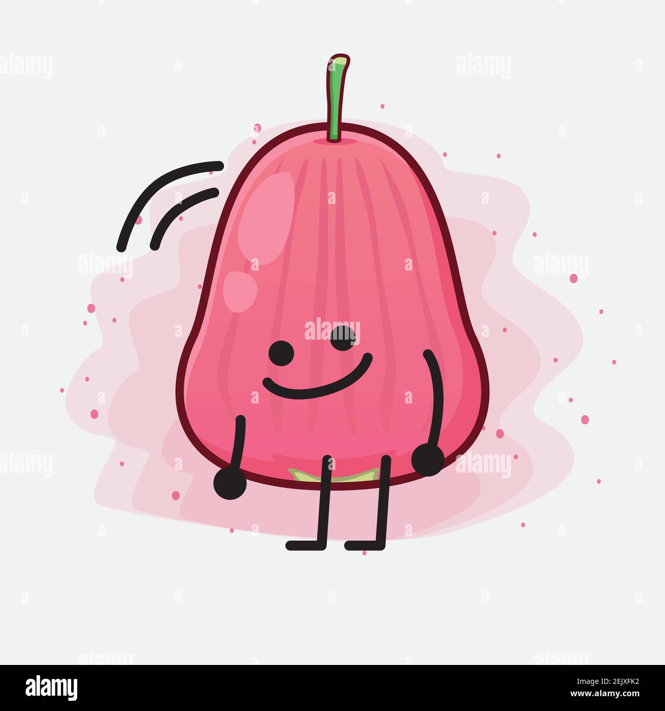 Vector Illustration Of Java Apple Fruit Character With Cute Face Simple Hands And Leg Line Art
