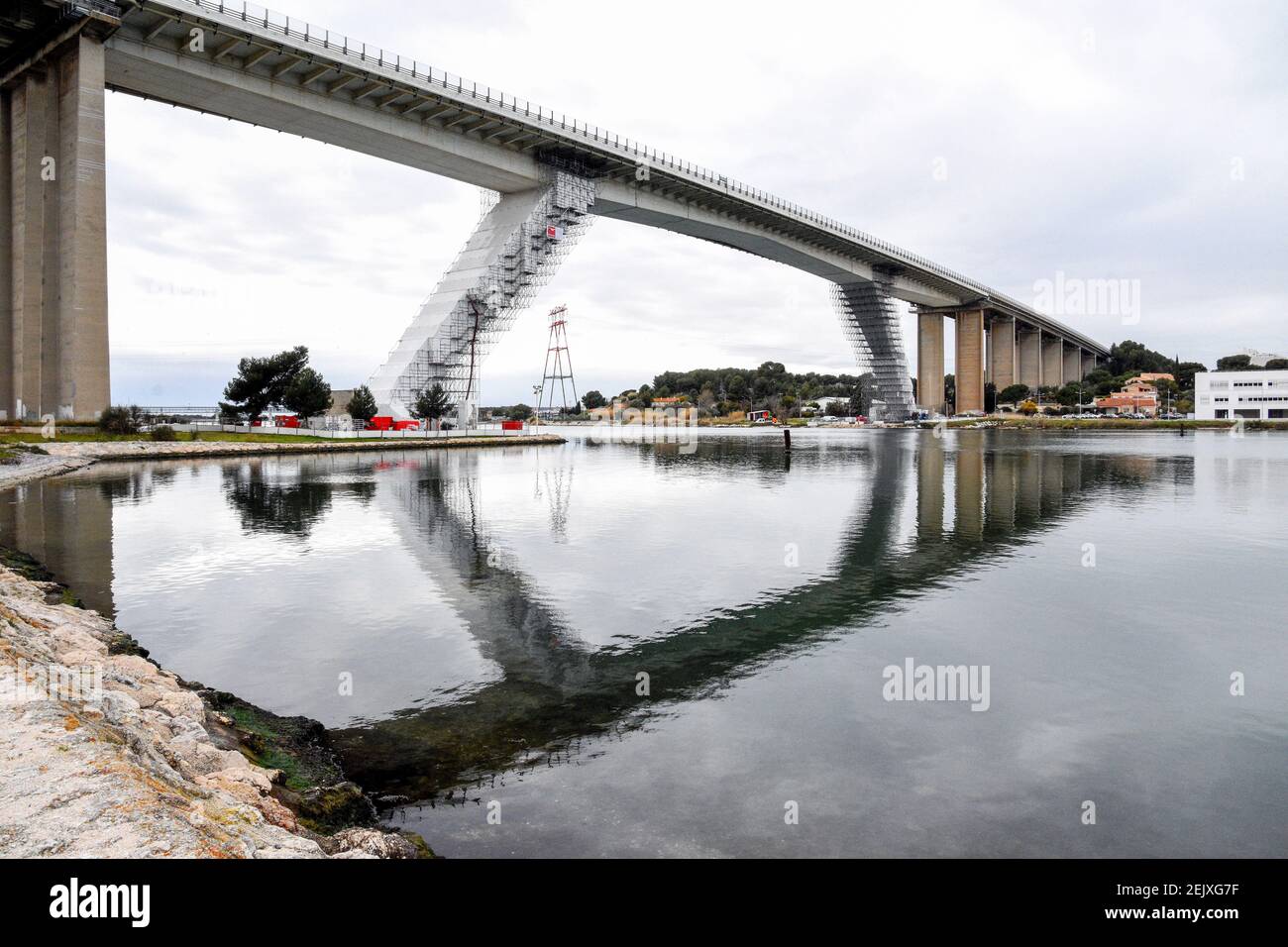 The Martigues motorway viaduct during the crutches repair work. (Photo by Gerard Bottino / SOPA ...