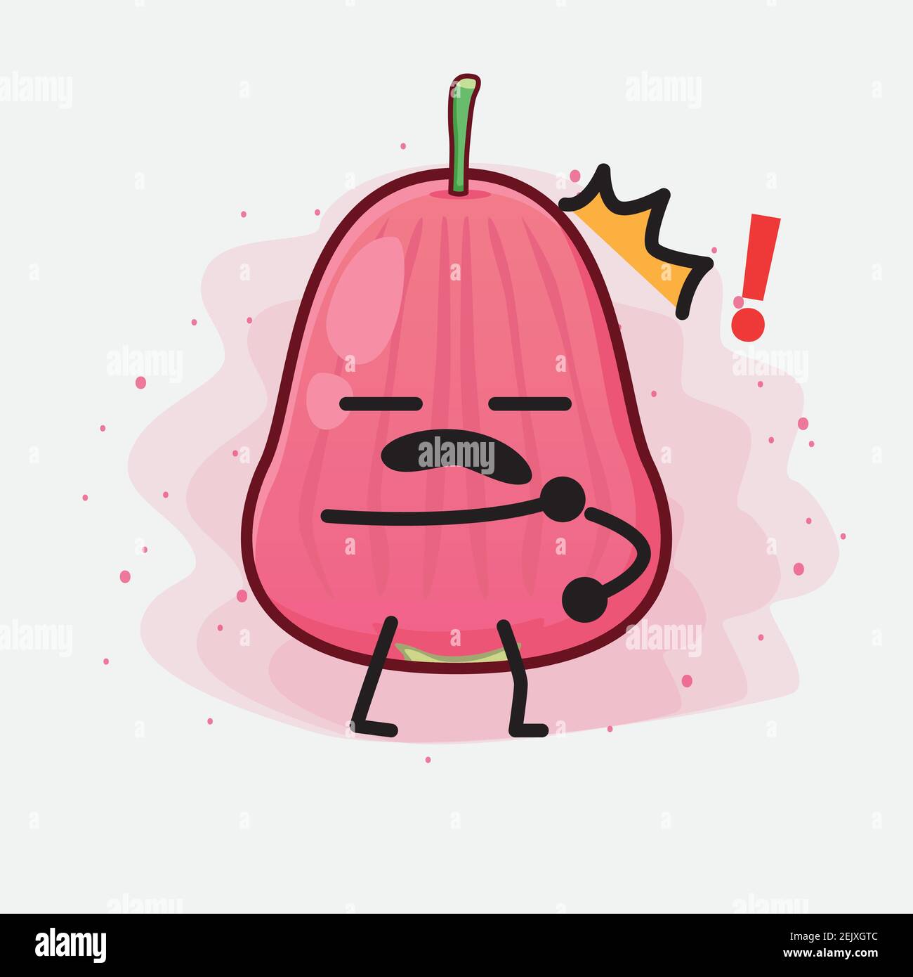 Vector Illustration Of Java Apple Fruit Character With Cute Face Simple Hands And Leg Line Art