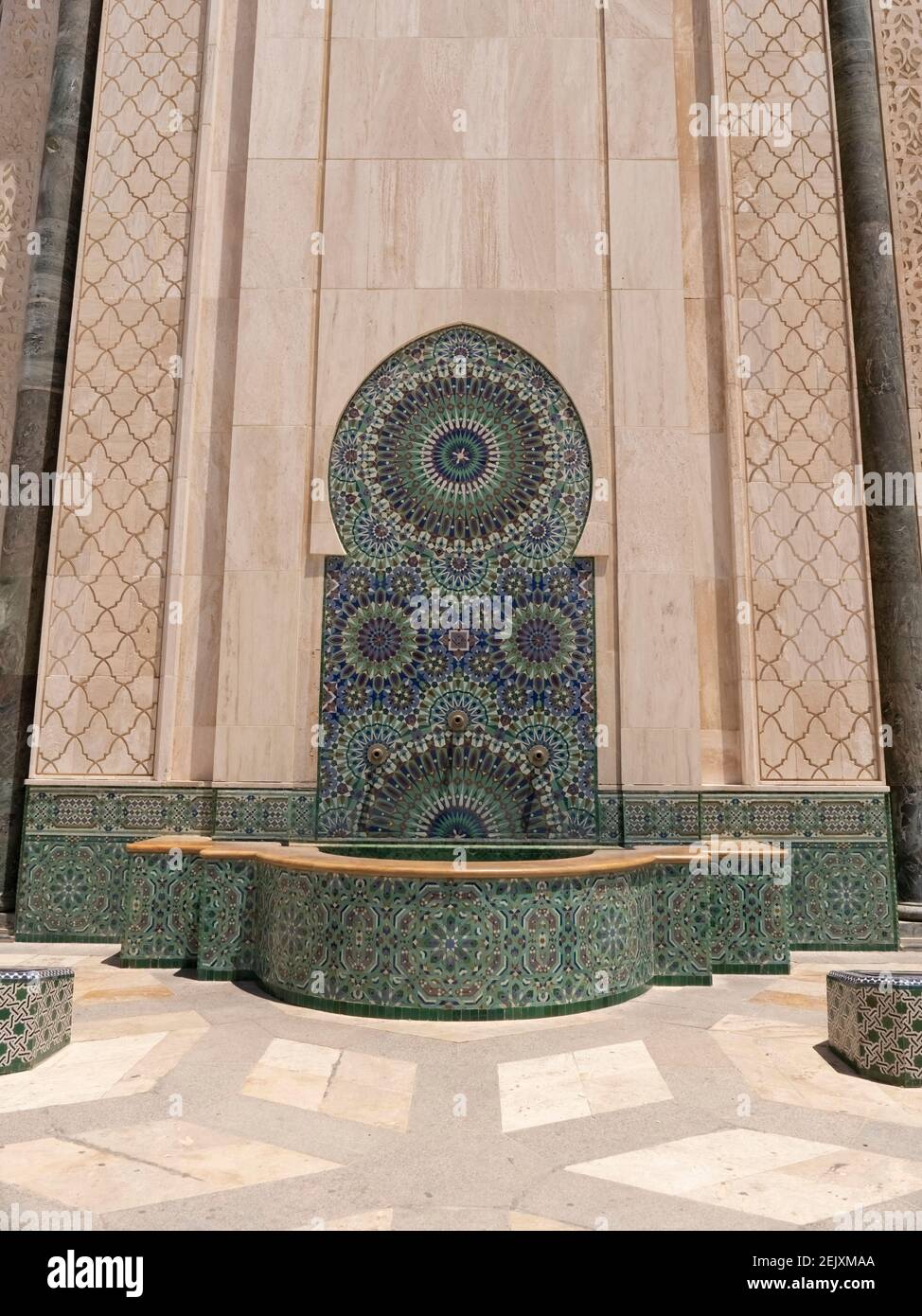 an blue tiled ablution fountain at hassan ii mosque in casablanca ...