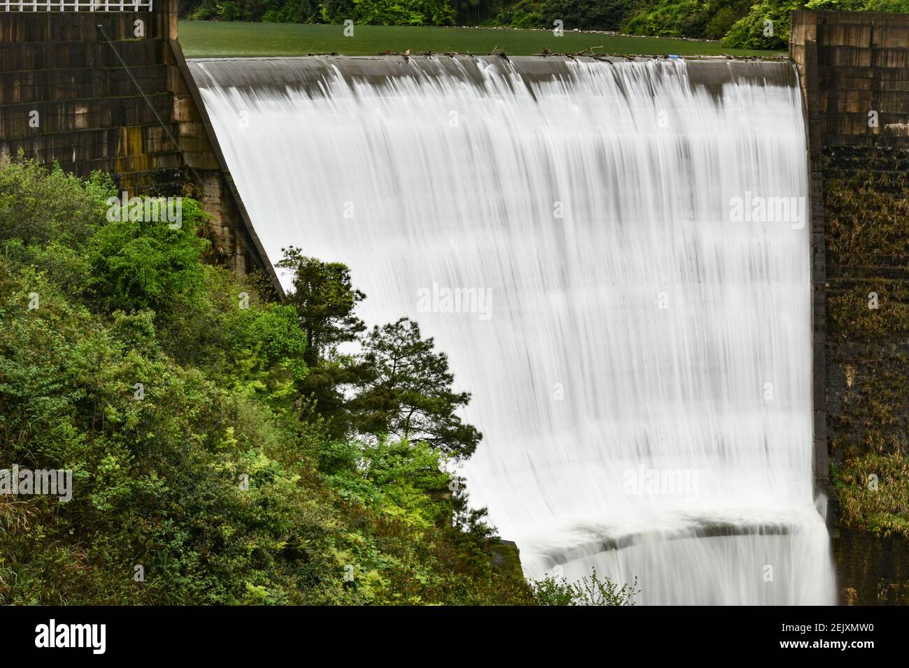 An aerial view of the fan-shaped reservoir in Quanzhou county, Guilin ...