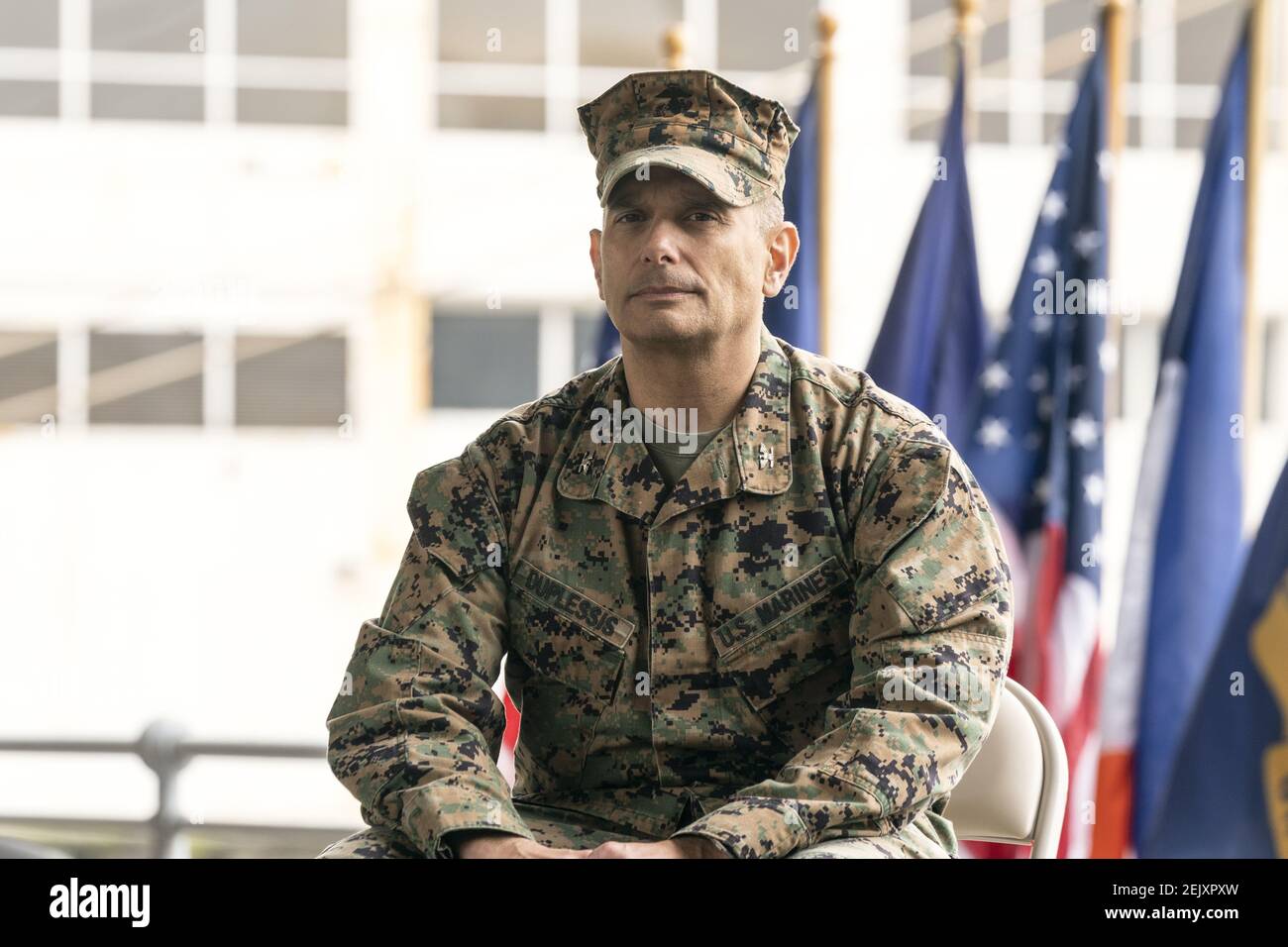 Colonel Brian Duplessis attends a press conference as the Navy Hospital ...