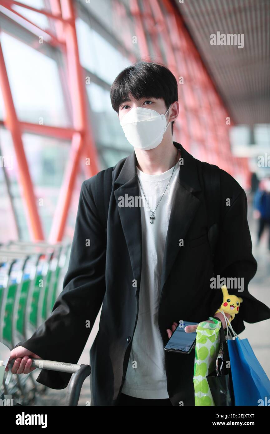 Chinese singer Cai Zhengjie arrived at an airport in capital city Beijing, China, 31 March 2020 ...