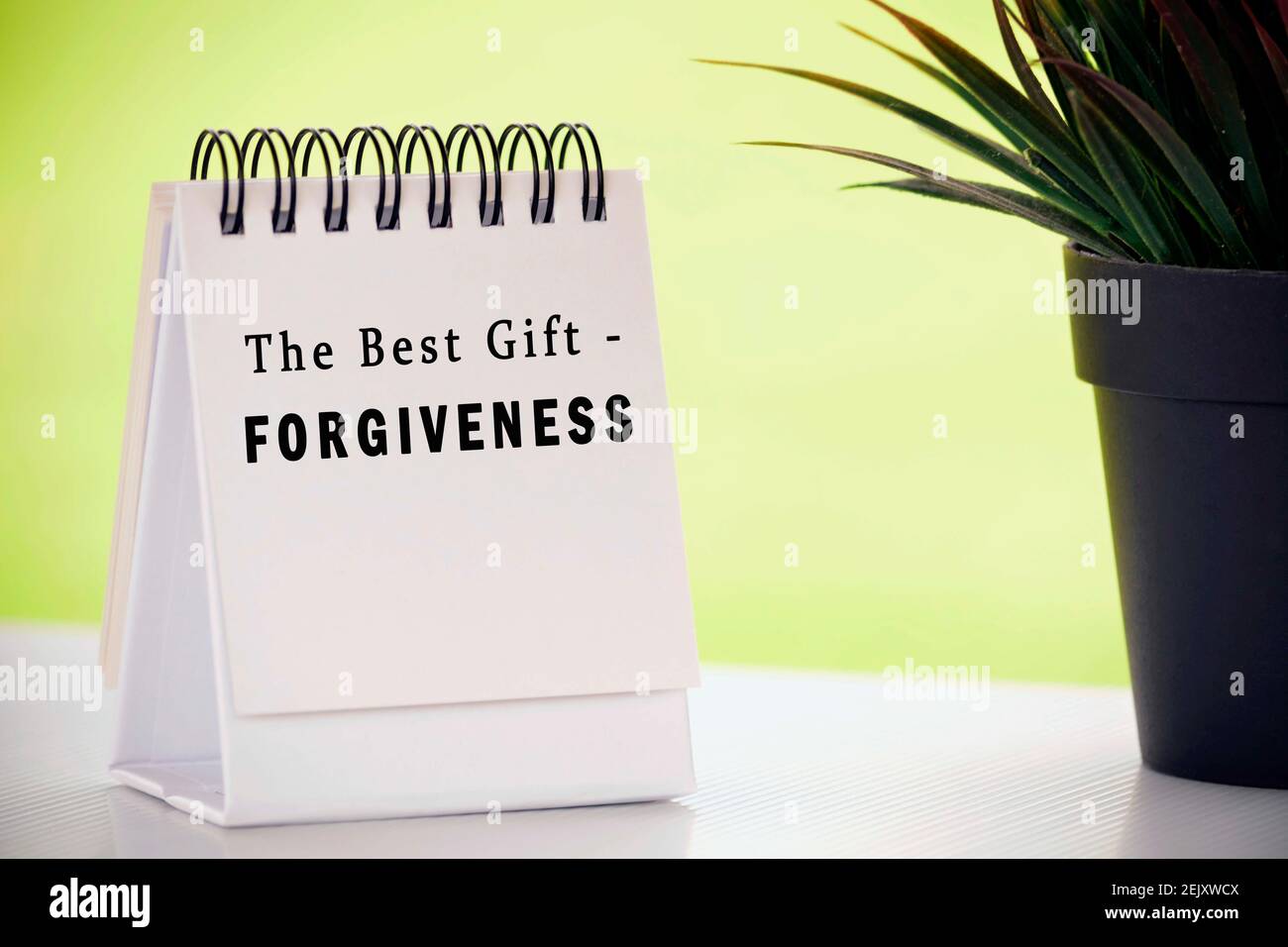 Inspirational quote on paper stand with potted plant and blurred ...