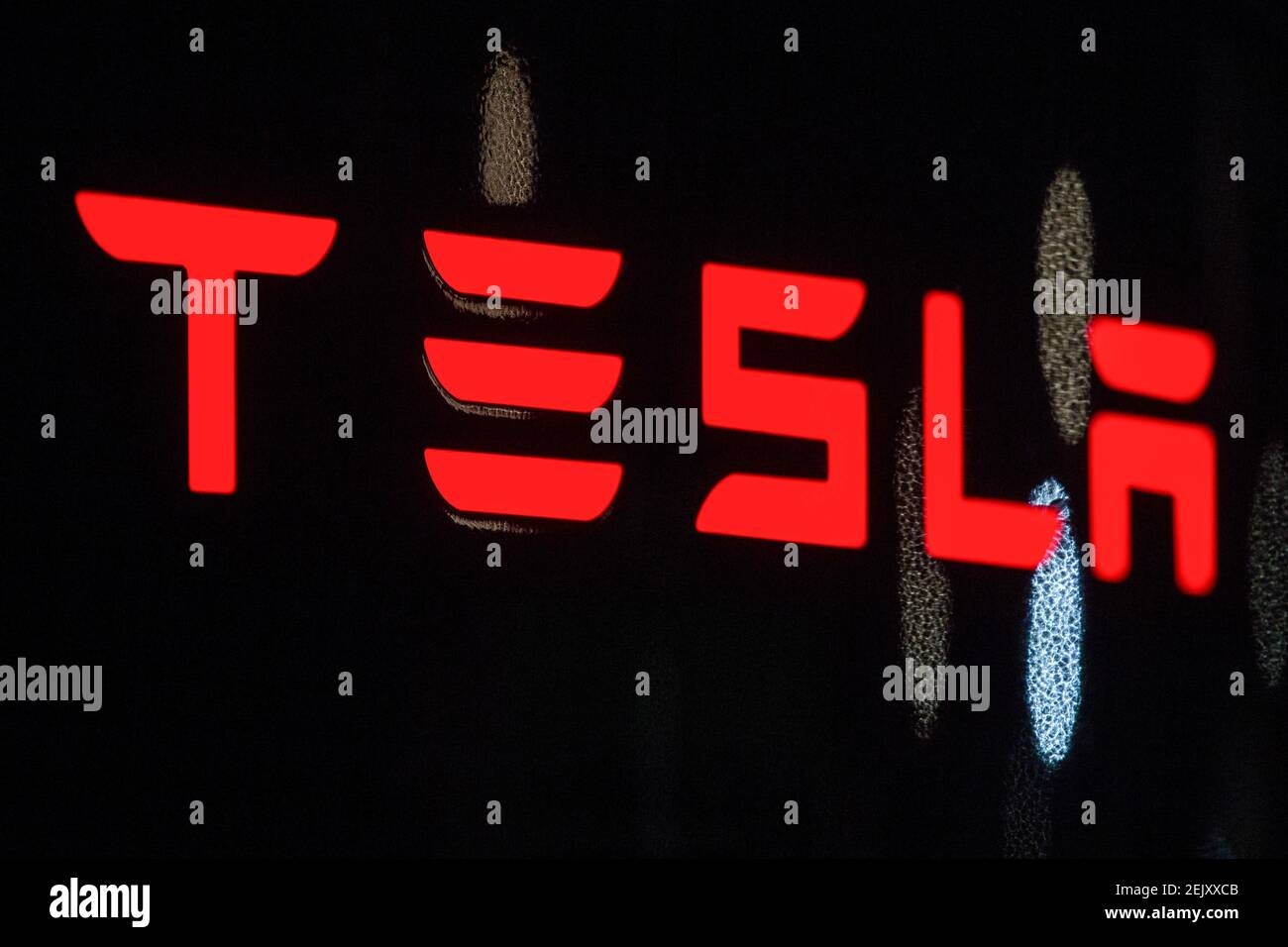 France. 29th Jan, 2021. In this photo illustration, the Tesla logo seen ...
