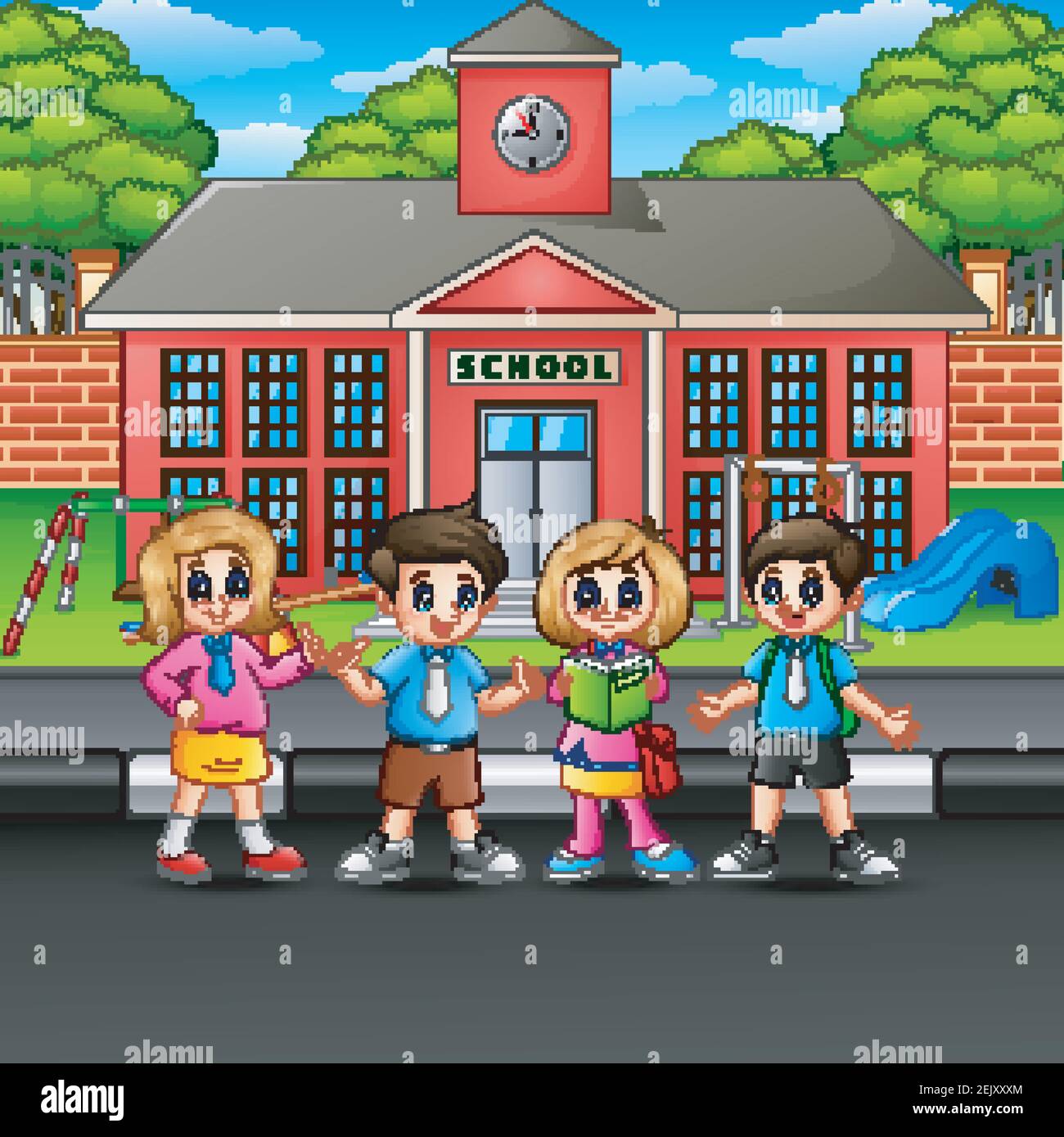 Vector illustration of Children standing on the street Stock Vector ...