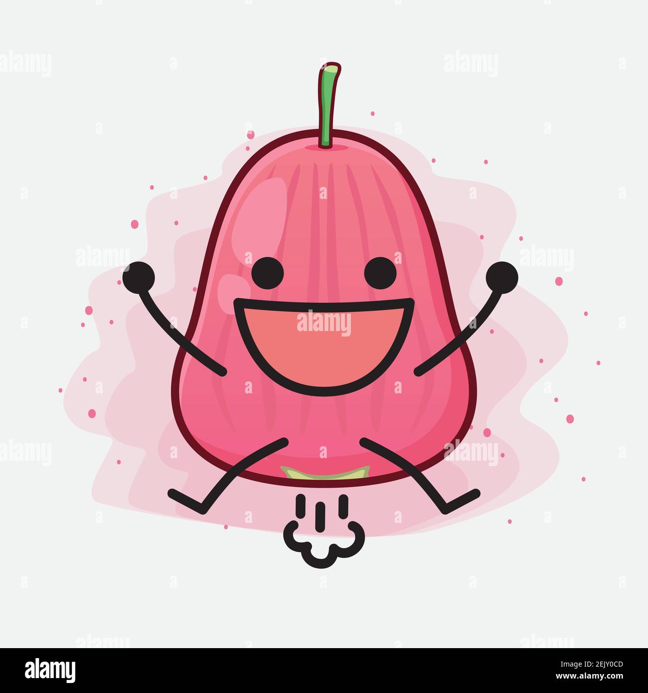 Vector Illustration Of Java Apple Fruit Character With Cute Face Simple Hands And Leg Line Art