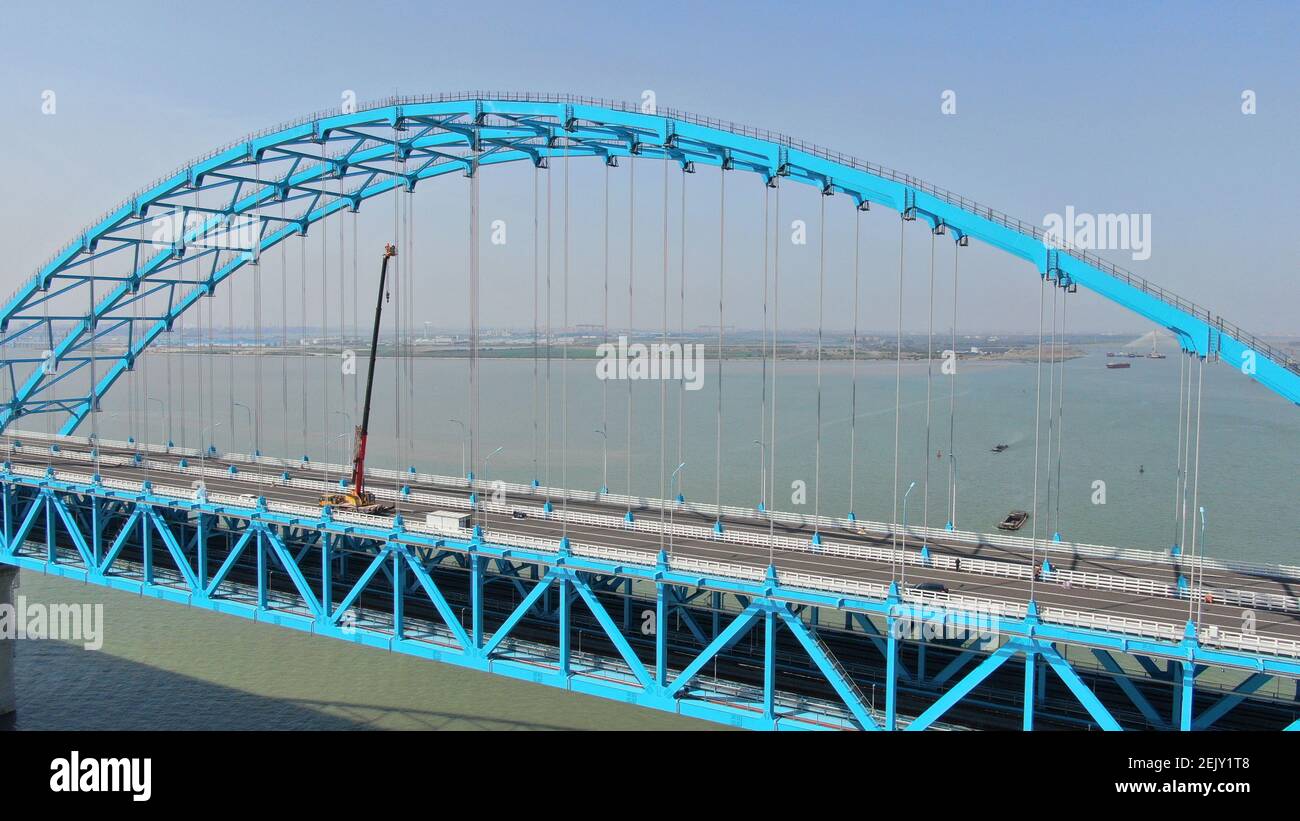 The largest cable-stayed road-rail bridge, Tiansheng Harbor Bridge, a ...