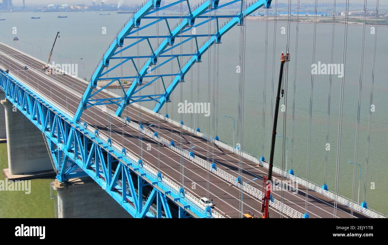 The largest cable-stayed road-rail bridge, Tiansheng Harbor Bridge, a ...