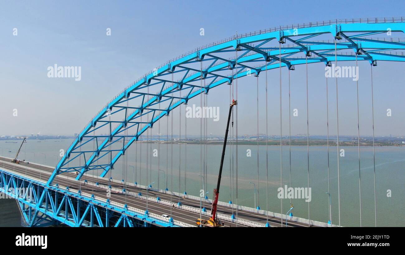 The largest cable-stayed road-rail bridge, Tiansheng Harbor Bridge, a ...