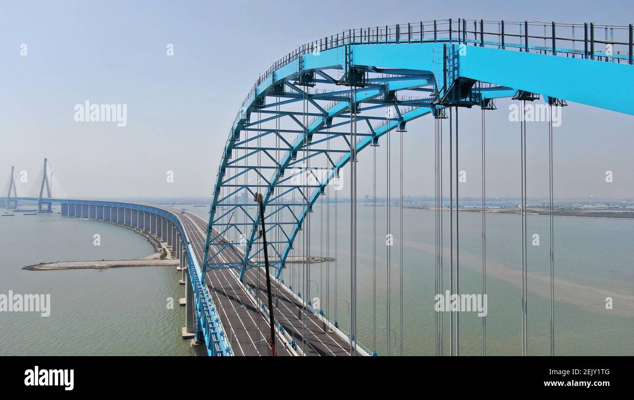 The largest cable-stayed road-rail bridge, Tiansheng Harbor Bridge, a ...
