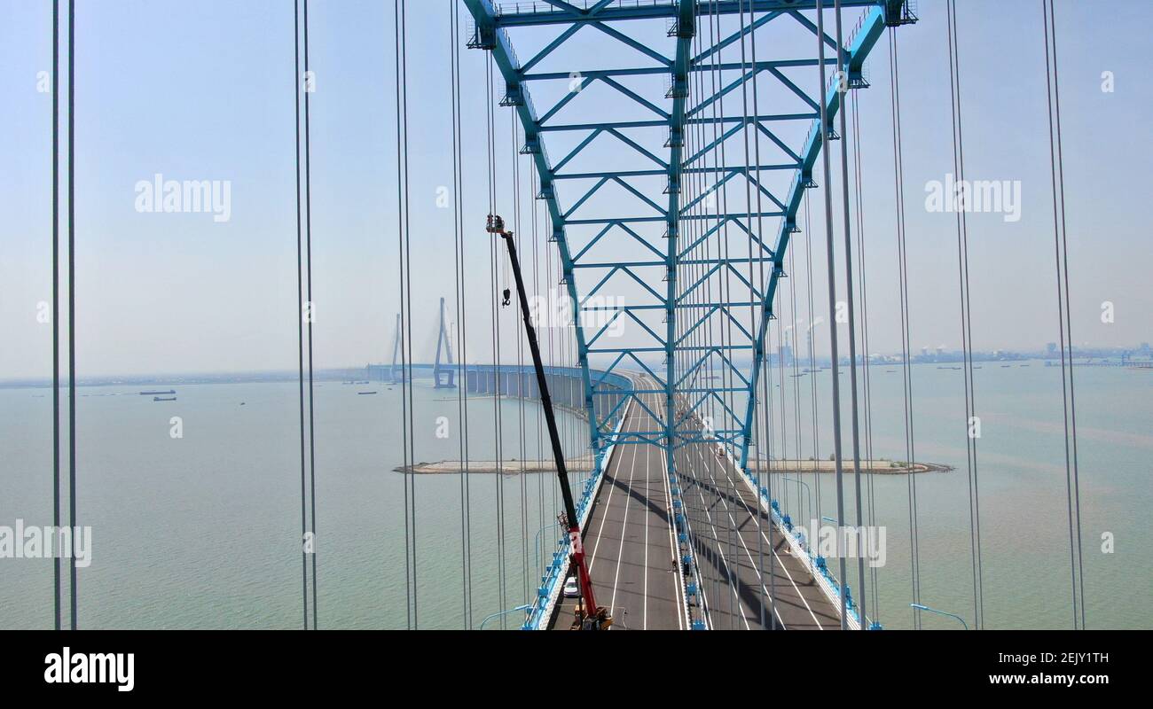 The largest cable-stayed road-rail bridge, Tiansheng Harbor Bridge, a ...