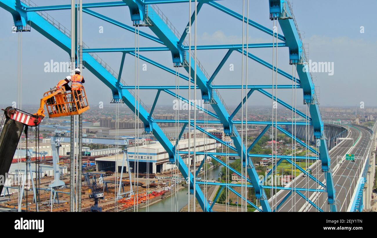The largest cable-stayed road-rail bridge, Tiansheng Harbor Bridge, a ...