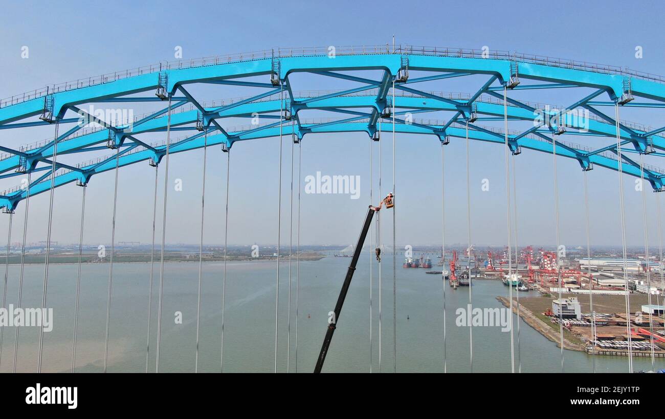 The largest cable-stayed road-rail bridge, Tiansheng Harbor Bridge, a ...