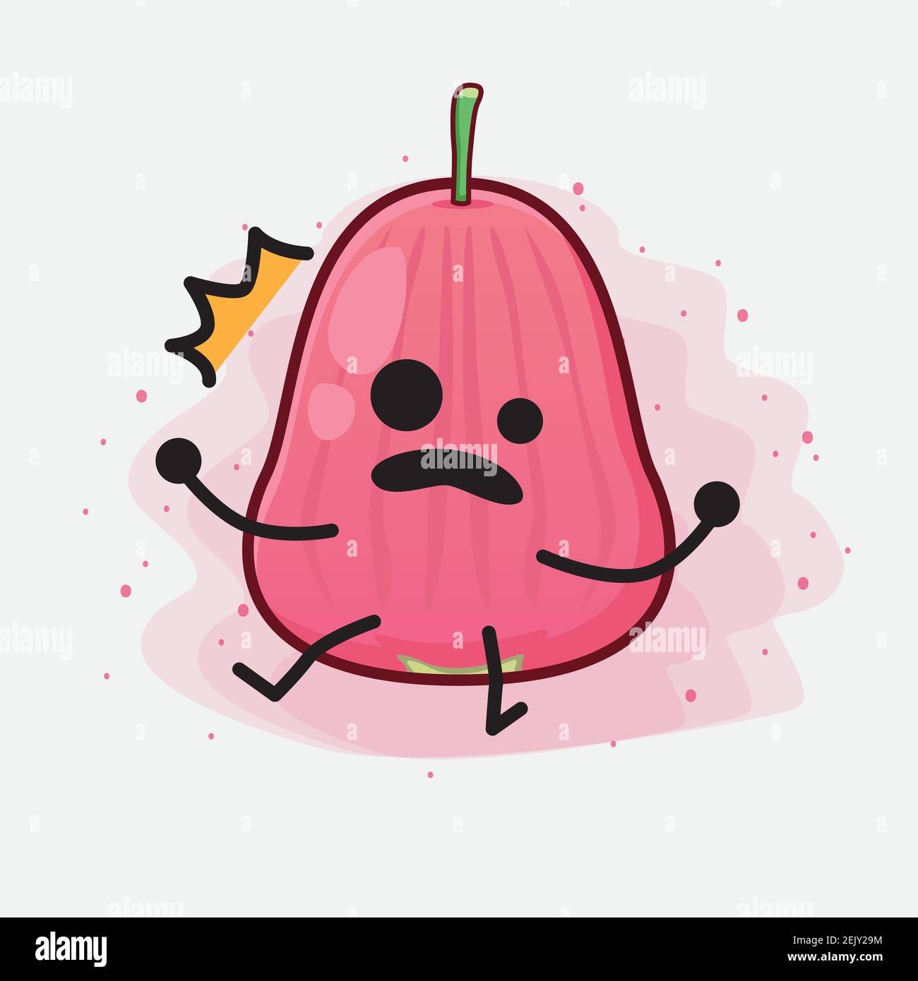 Vector Illustration Of Java Apple Fruit Character With Cute Face Simple Hands And Leg Line Art