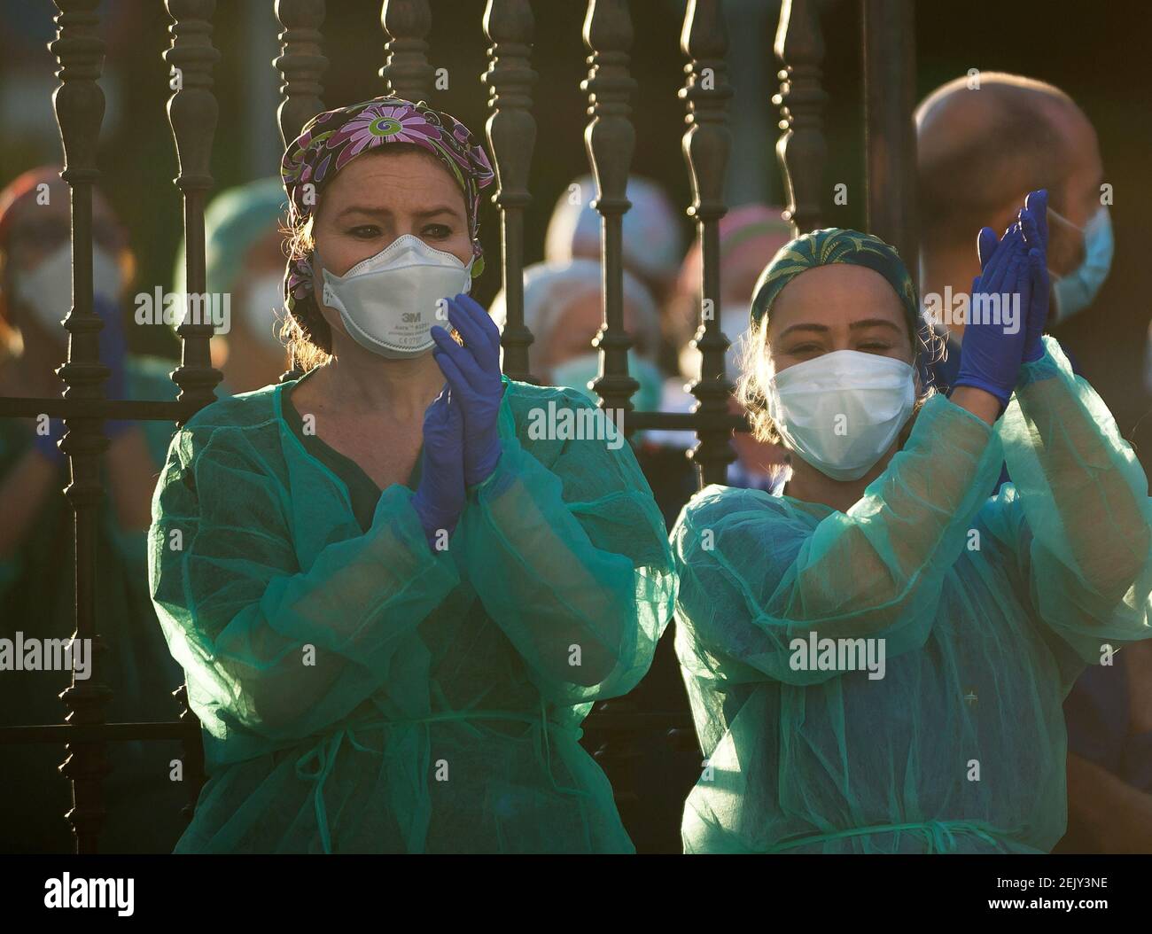 Nurses and doctors of the Regional Hospital in downtown retuning the applause (which has become ...