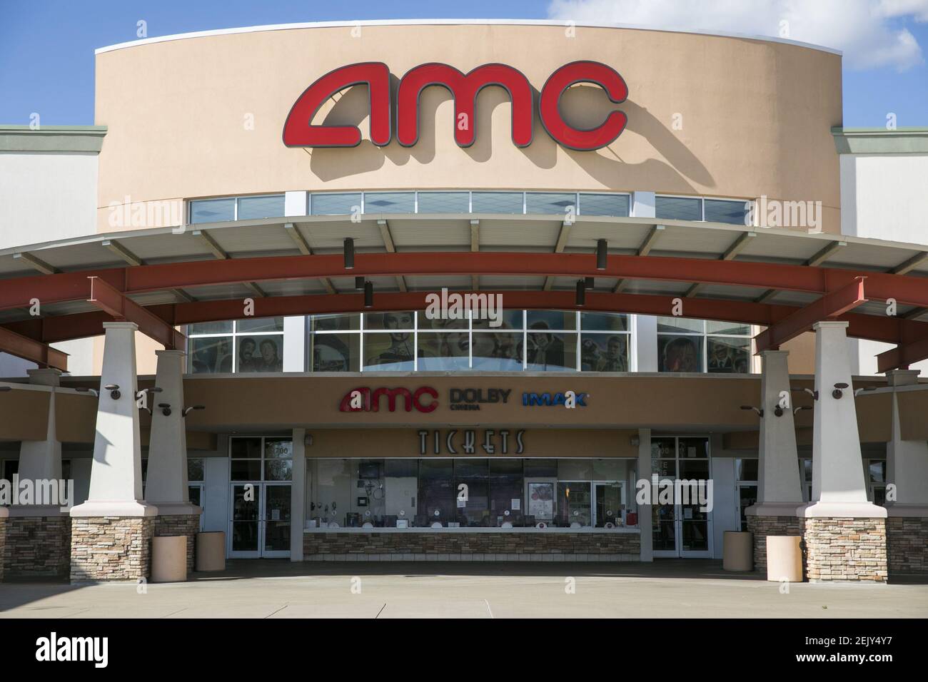 A logo sign outside of a AMC Theatres location in Woodbridge, Virginia ...