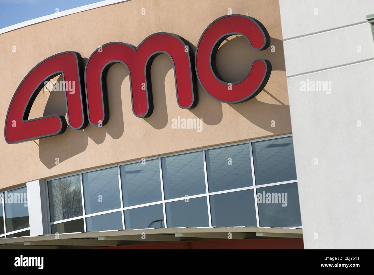A logo sign outside of a AMC Theatres location in Woodbridge, Virginia ...