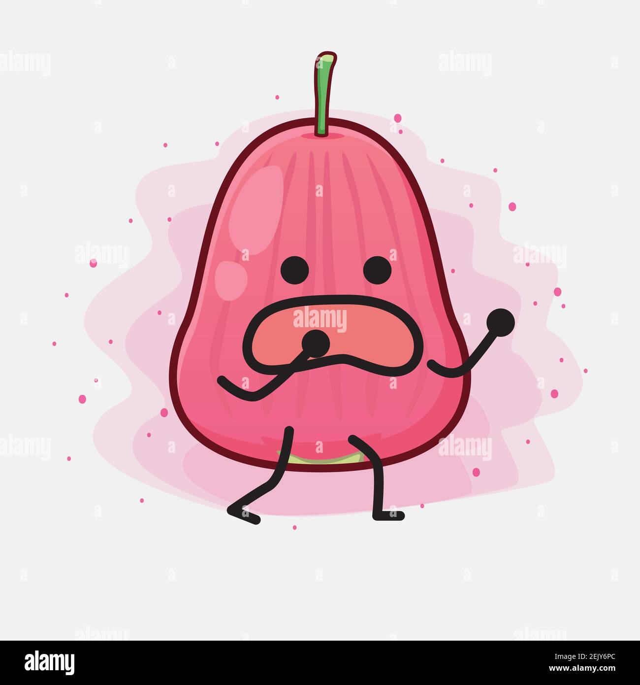 Vector Illustration Of Java Apple Fruit Character With Cute Face Simple Hands And Leg Line Art