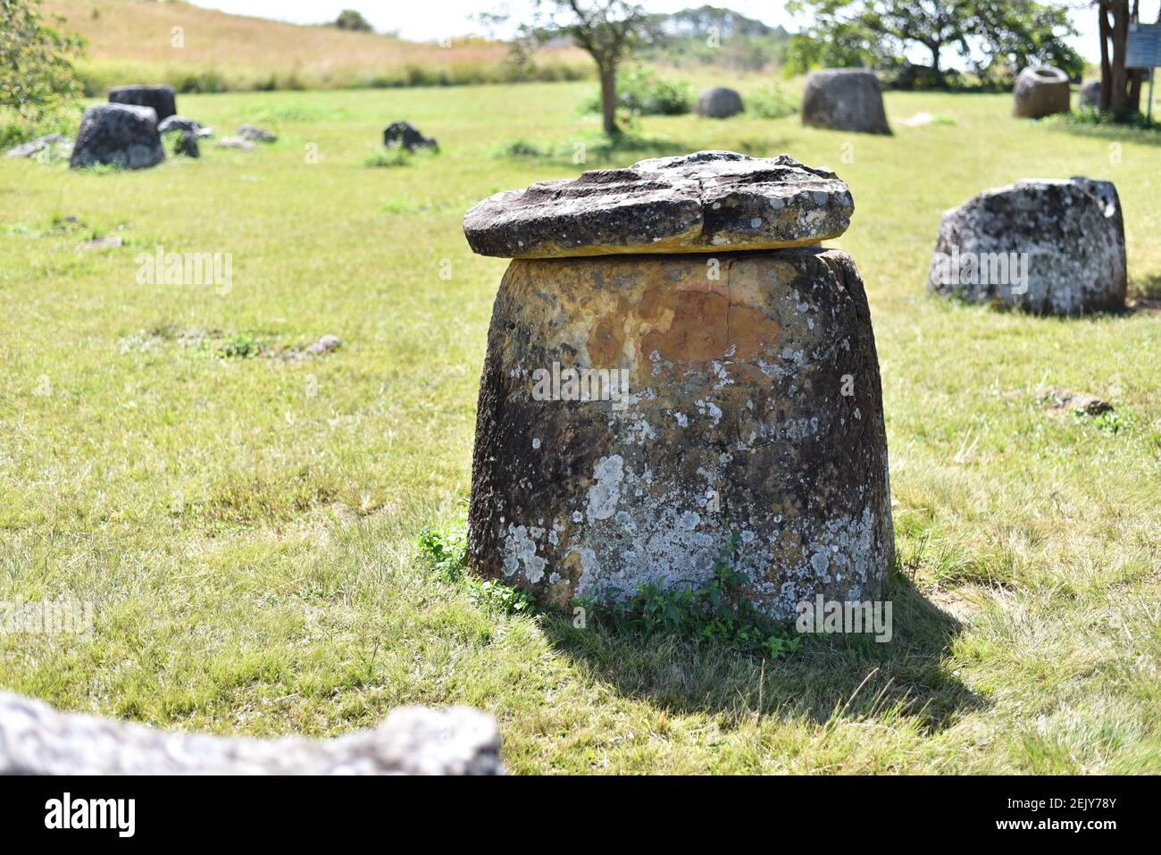 Site 1 of Plain of Jars in Xiengkhouang Province, Laos: Huge stone jars ...