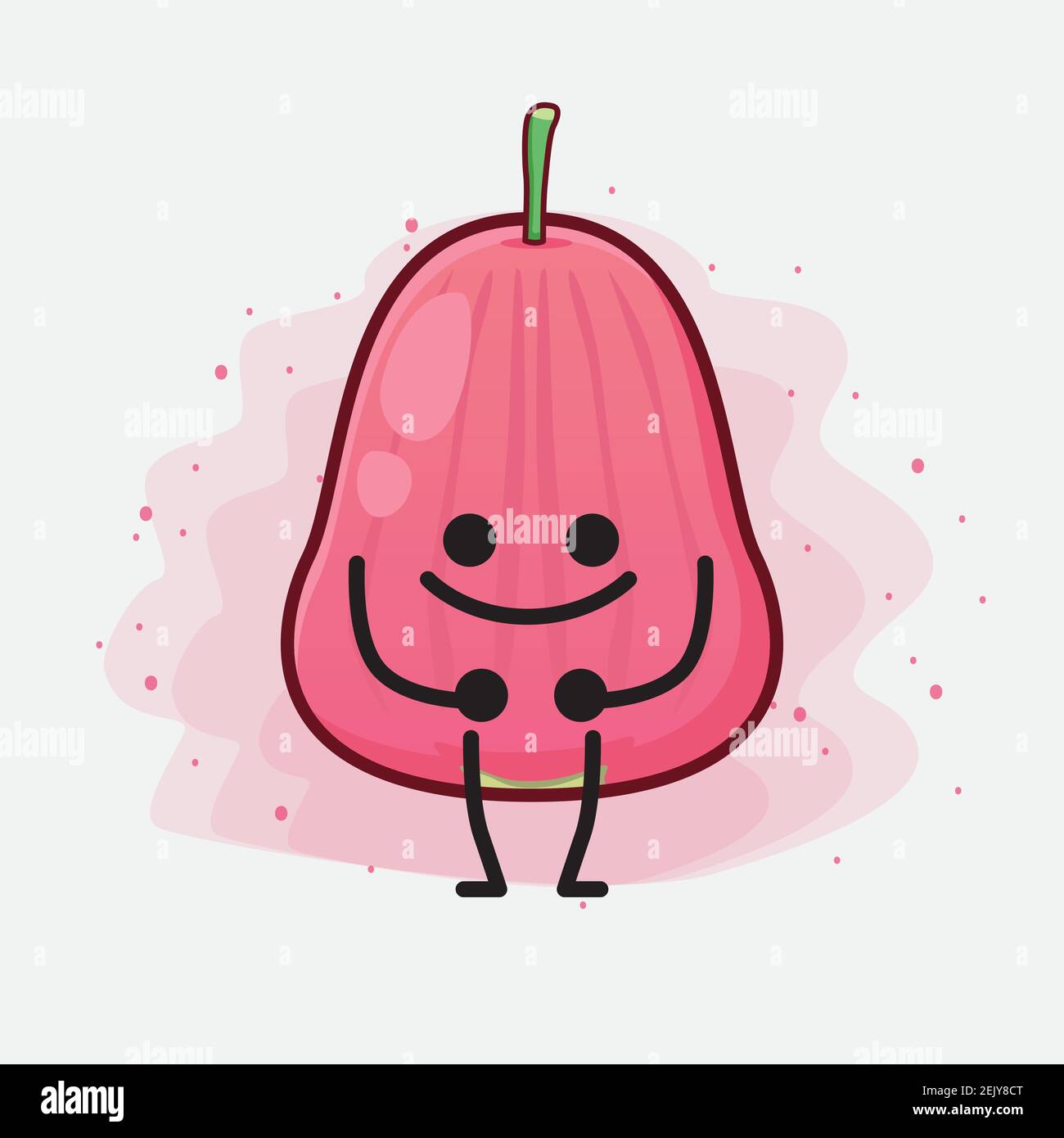 Vector Illustration Of Java Apple Fruit Character With Cute Face Simple Hands And Leg Line Art