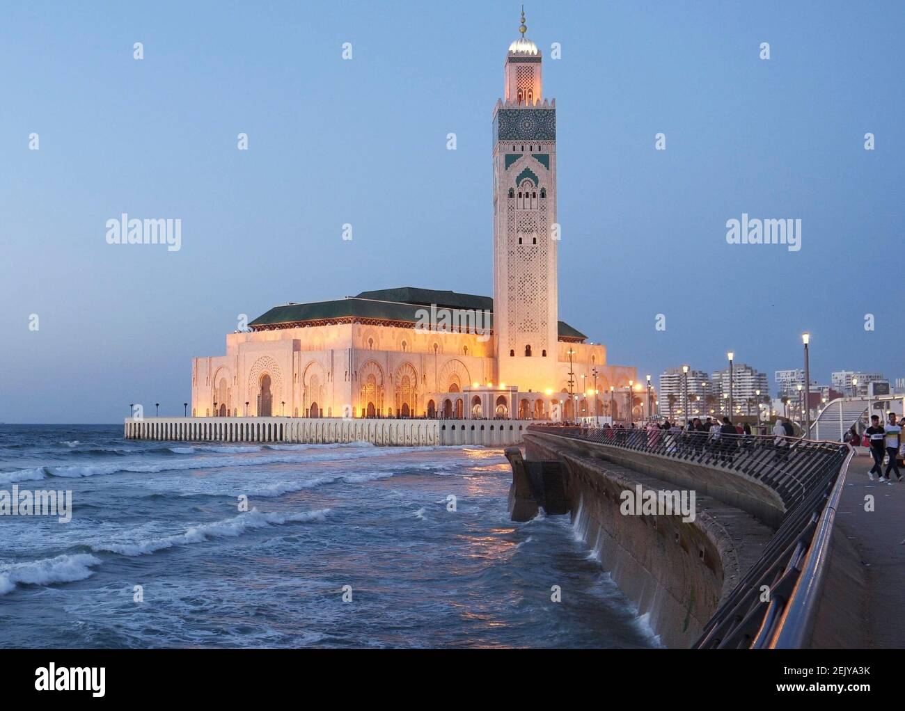 wide view at dusk of the waterfront and the hassan ii mosque in ...