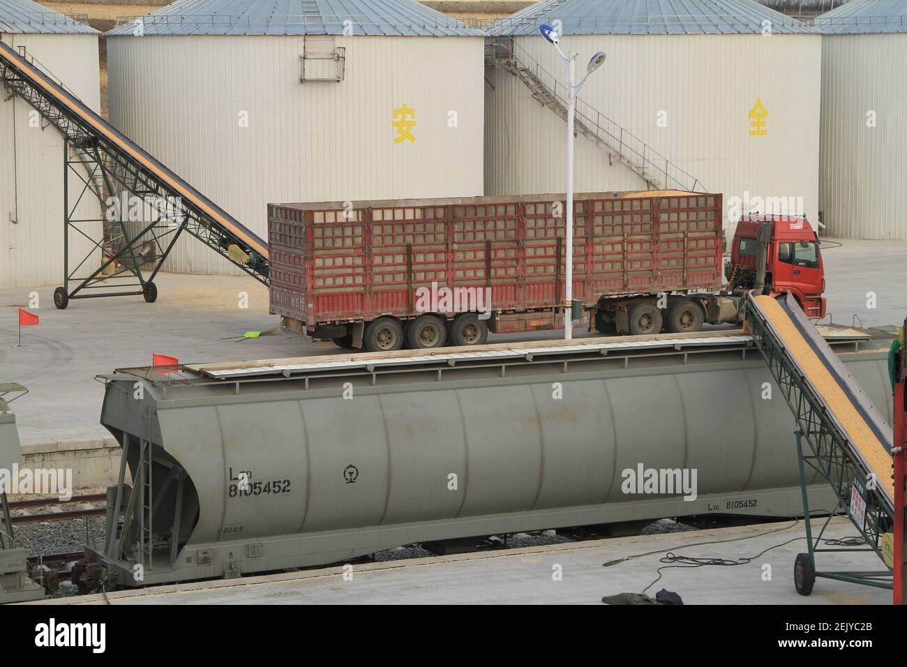 HEIHE, CHINA - APRIL 7, 2020 - Corn train begins loading, Heihe City ...