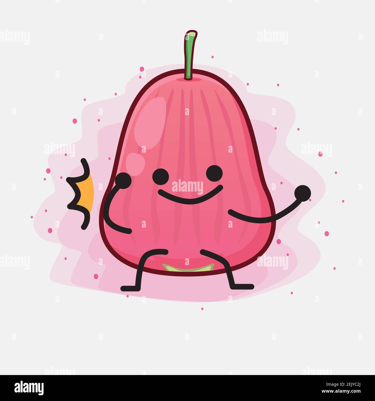 Vector Illustration Of Java Apple Fruit Character With Cute Face Simple Hands And Leg Line Art
