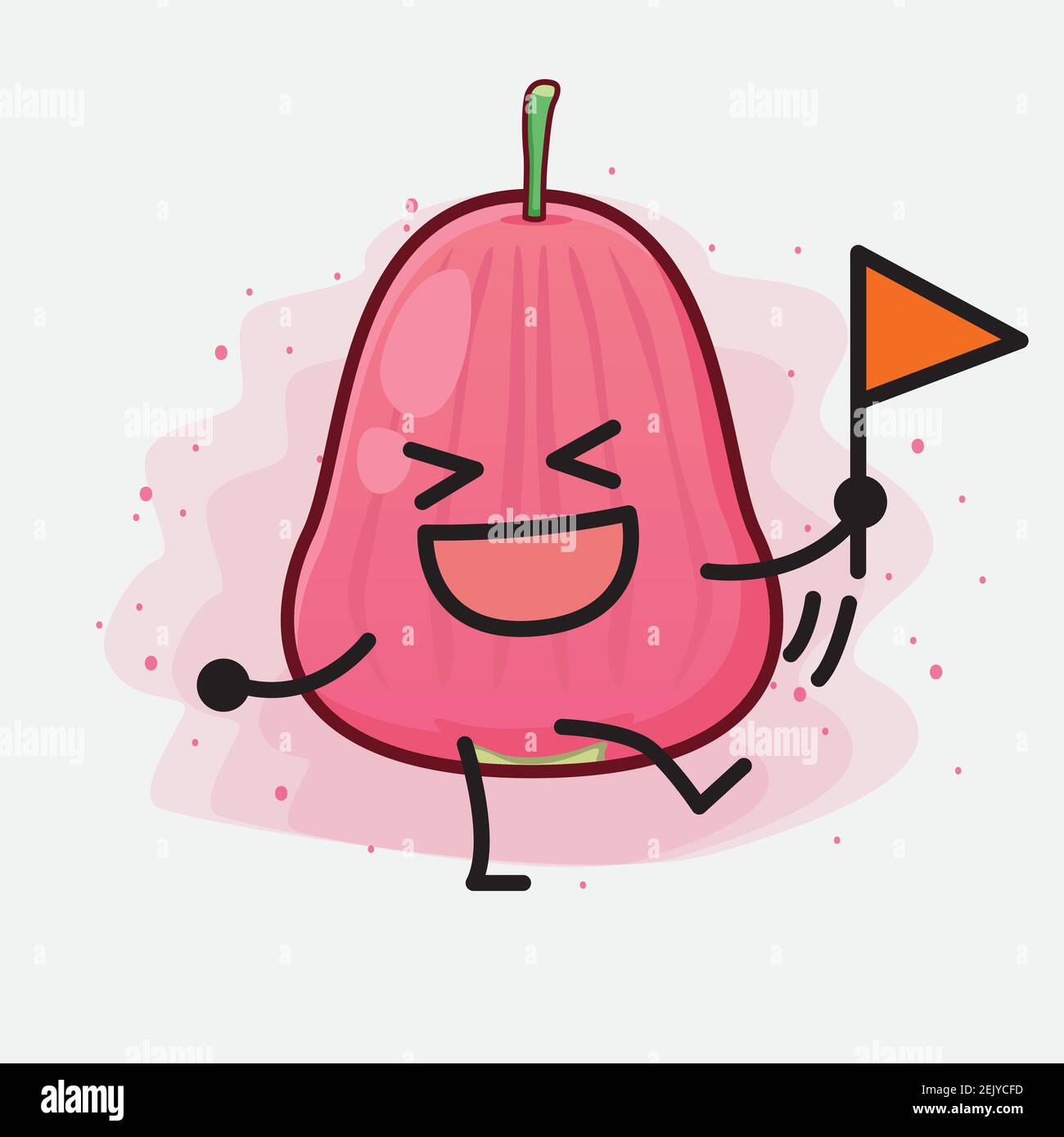 Vector Illustration Of Java Apple Fruit Character With Cute Face Simple Hands And Leg Line Art