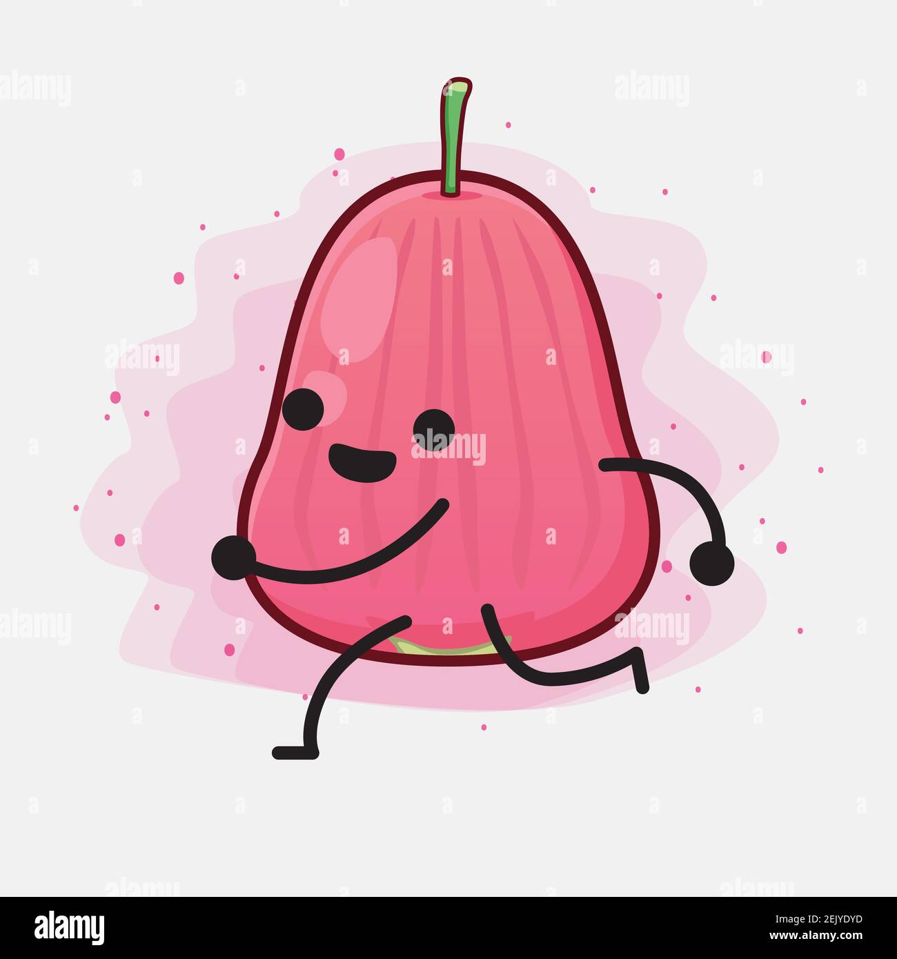 Vector Illustration Of Java Apple Fruit Character With Cute Face Simple Hands And Leg Line Art