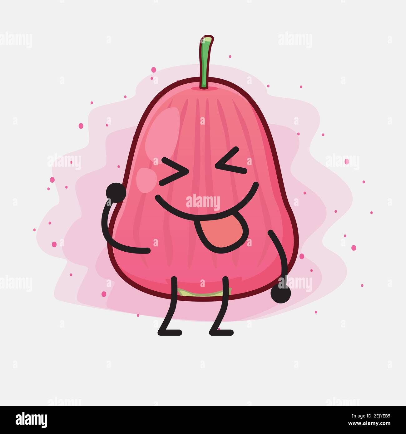 Vector Illustration Of Java Apple Fruit Character With Cute Face Simple Hands And Leg Line Art