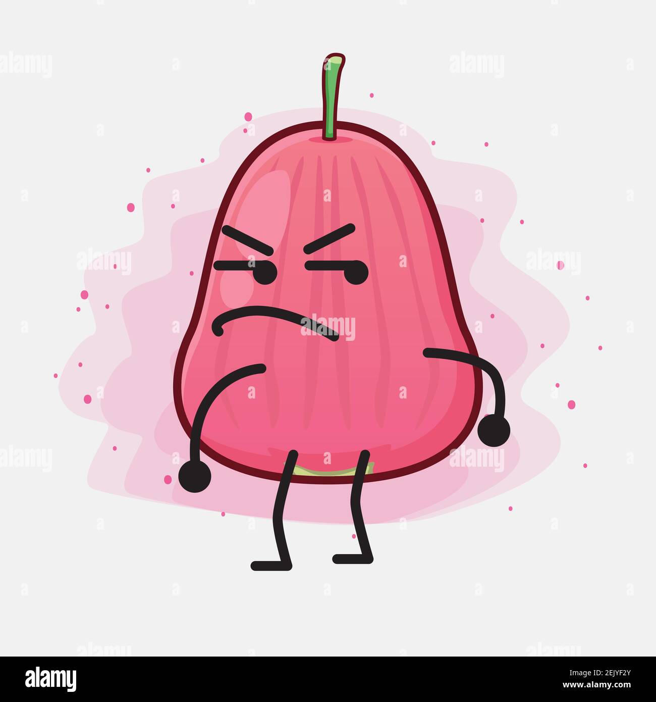 Vector Illustration Of Java Apple Fruit Character With Cute Face Simple Hands And Leg Line Art