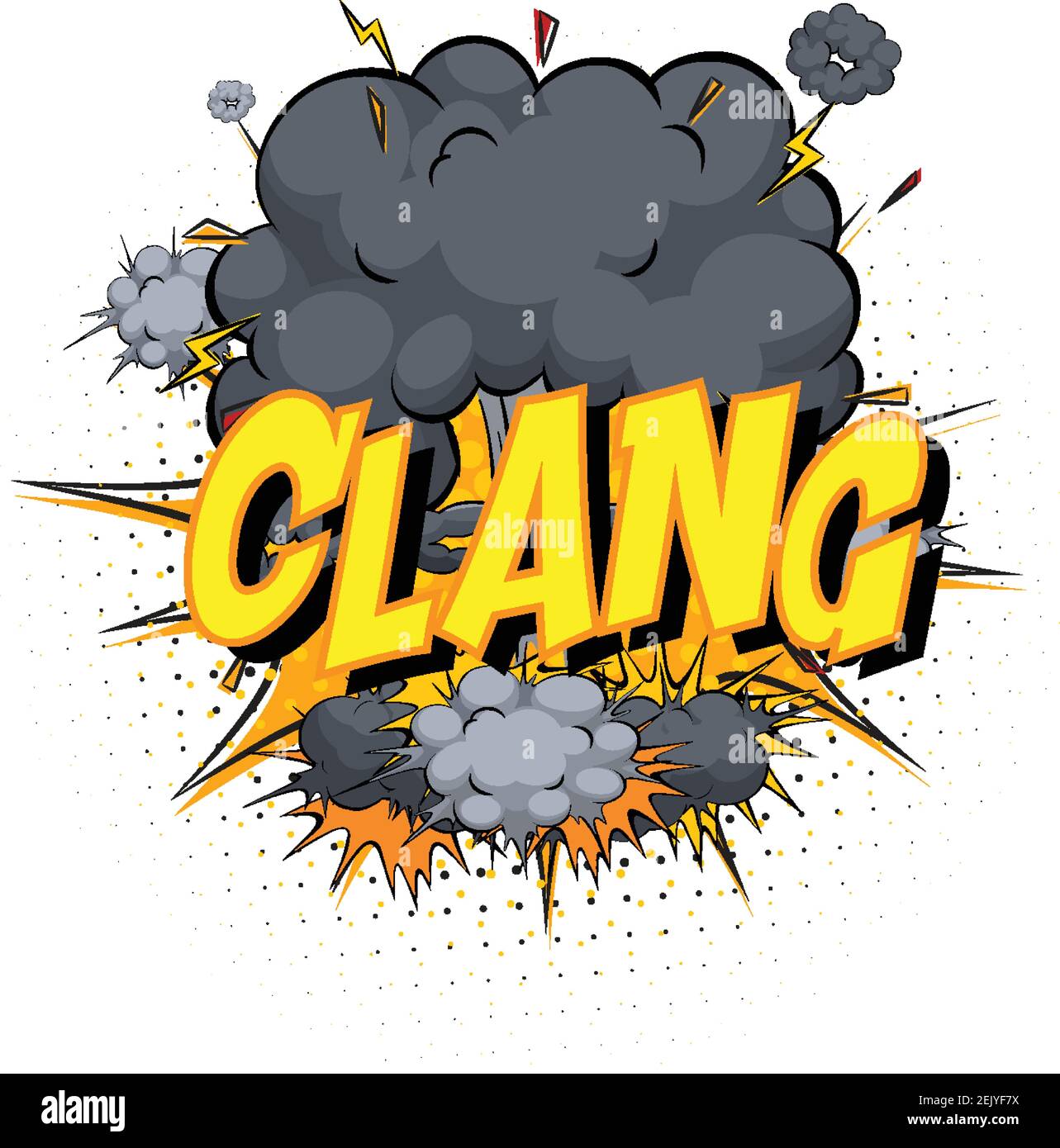 Word Clang on comic cloud explosion background illustration Stock ...