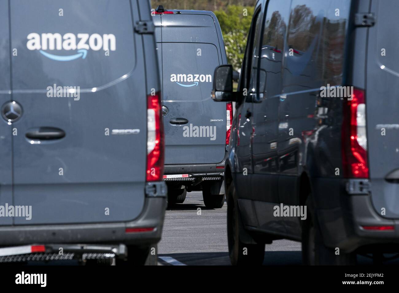 Amazon Prime delivery vans parked in Glen Burnie, Maryland on April 6 ...