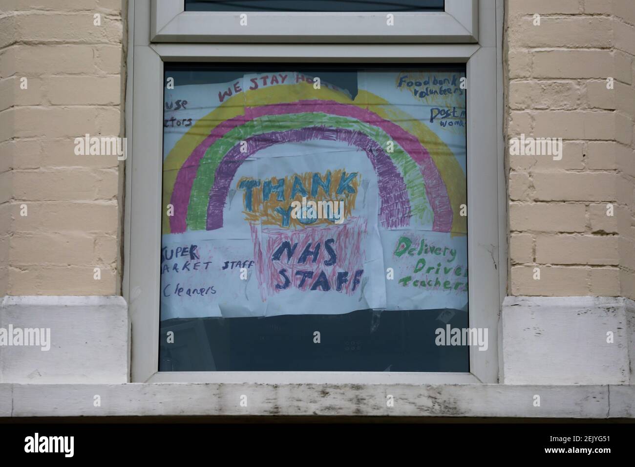 A 'Thank you NHS Staff and a colourful rainbow pictures are displayed ...