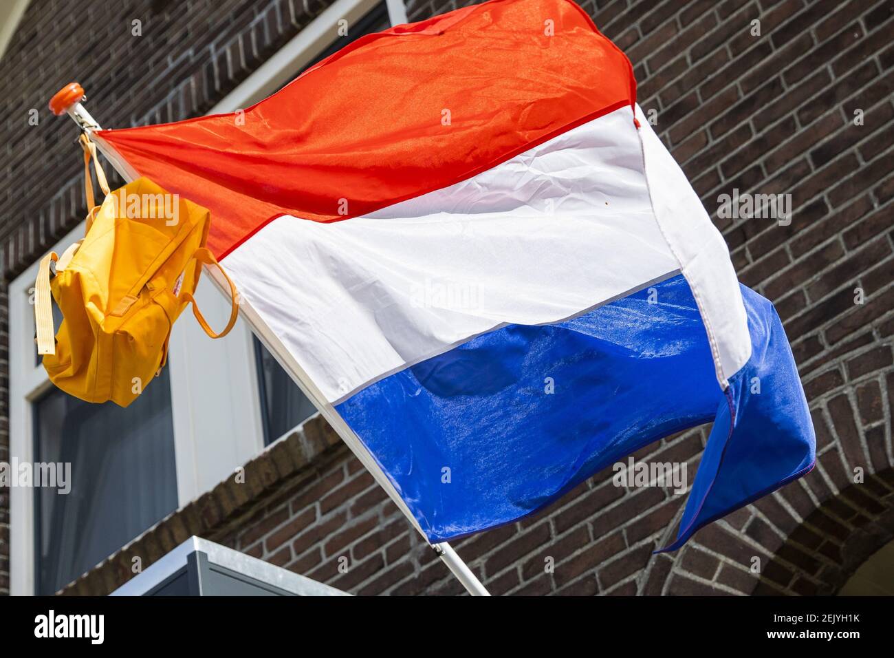 ALMELO,10-04-2020, Netherlands, Dutchnews, Dutch flag with bag ...