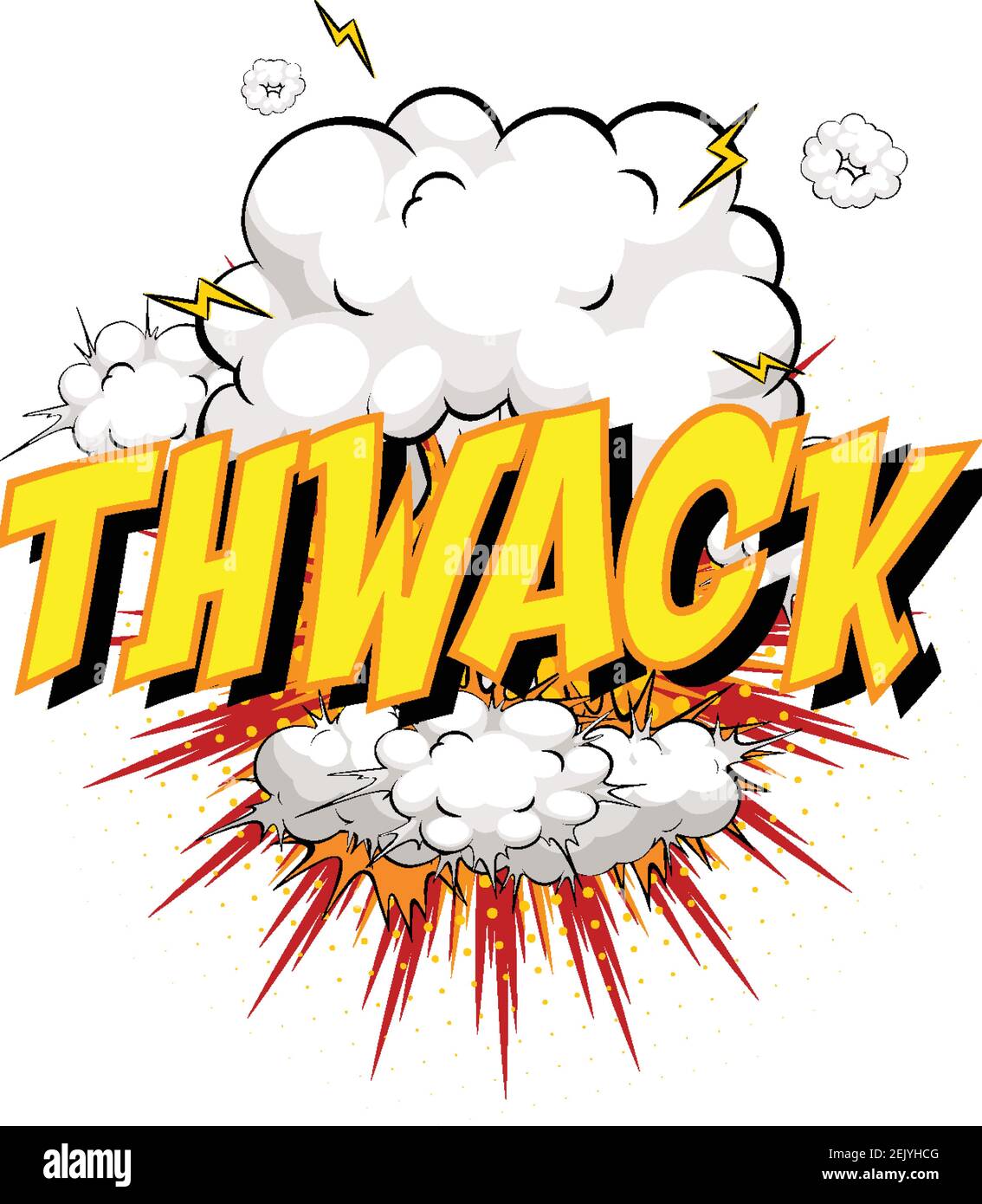 Word Thwack on comic cloud explosion background illustration Stock ...