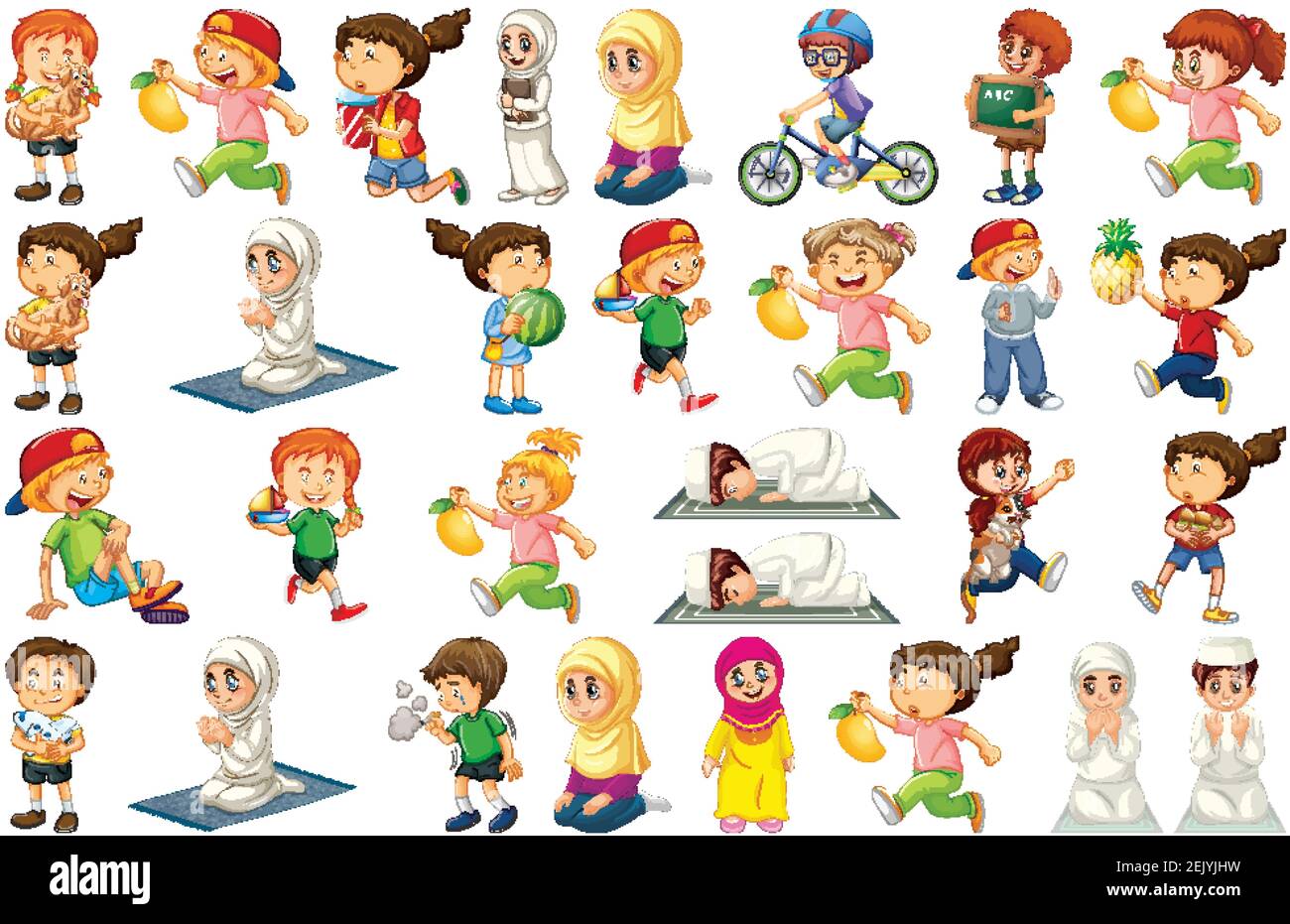 Children doing different activities cartoon character set on white ...