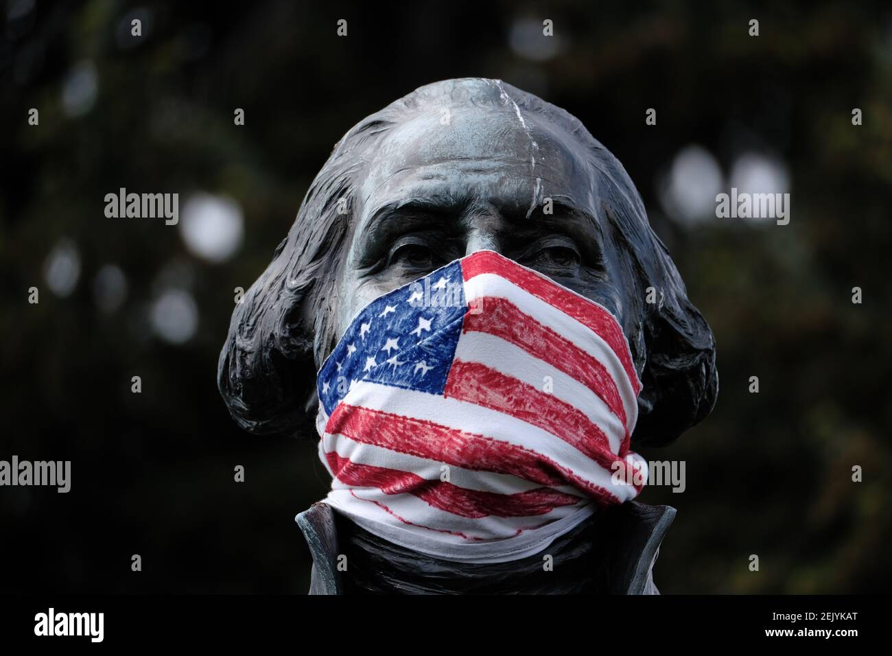 A George Washington sculpture in Portland, Ore., is pictured with an ...