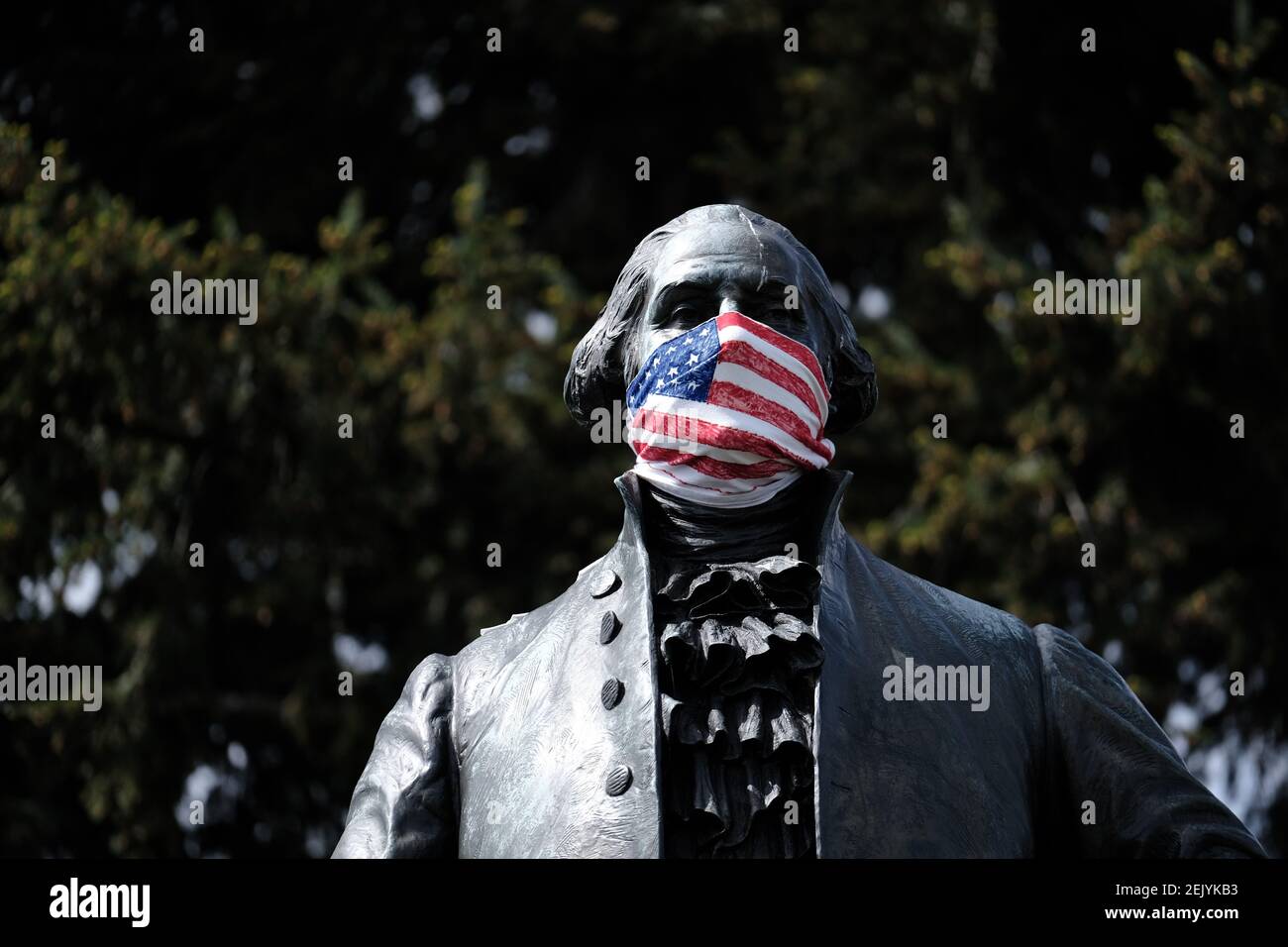 A George Washington sculpture in Portland, Ore., is pictured with an ...