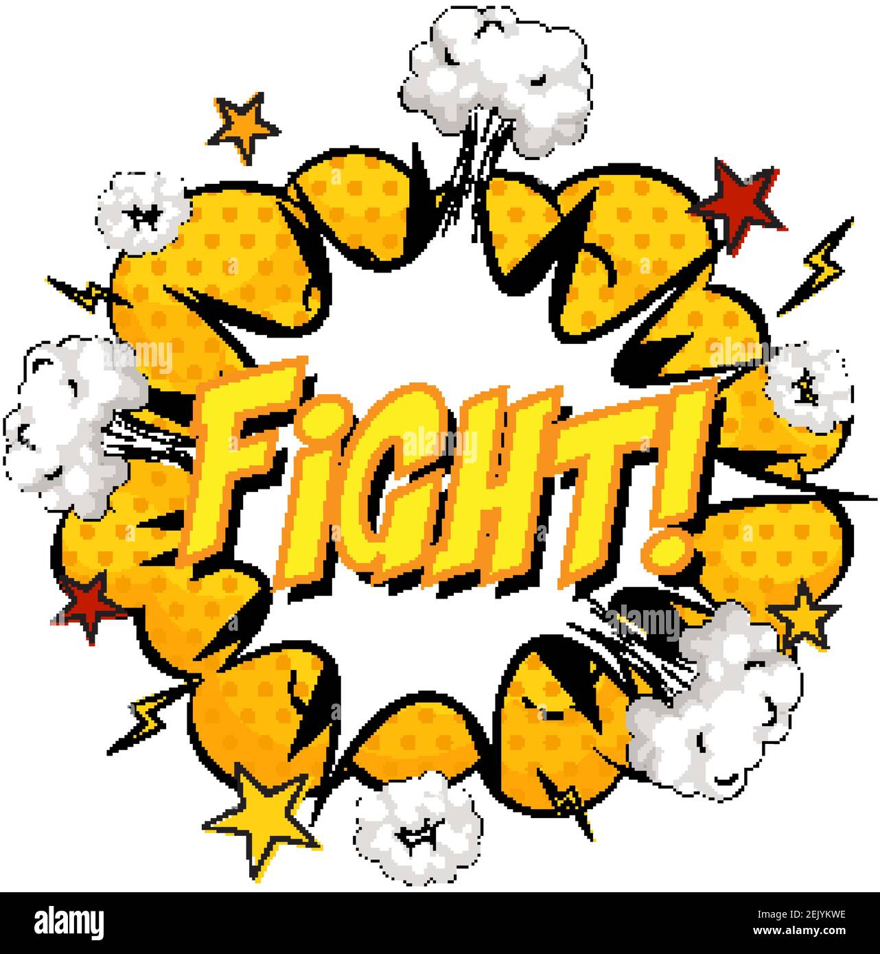 FIGHT text on comic cloud explosion isolated on white background ...