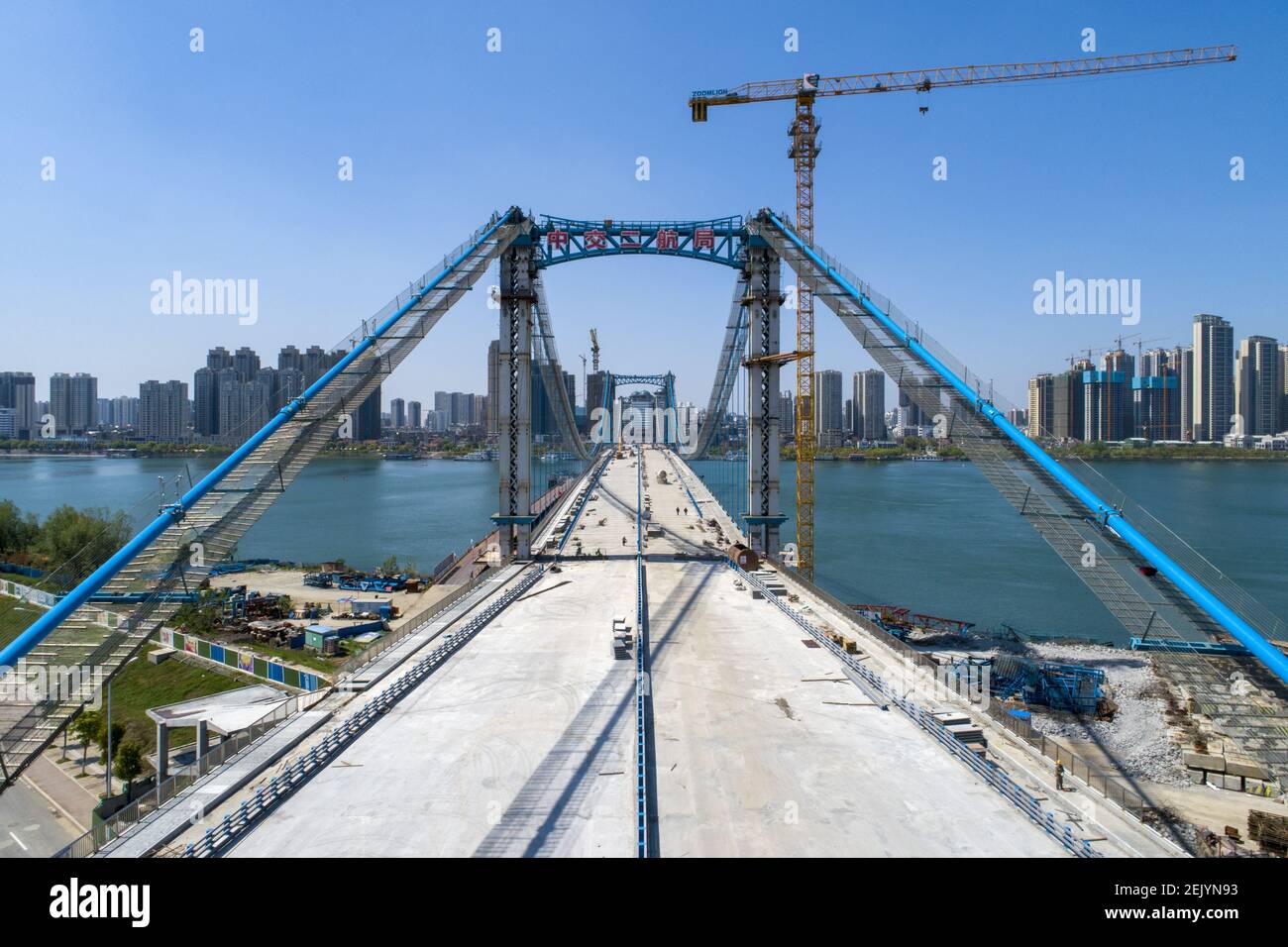 An aerial view of Fengchu Bridge, which is on Han River, a left ...